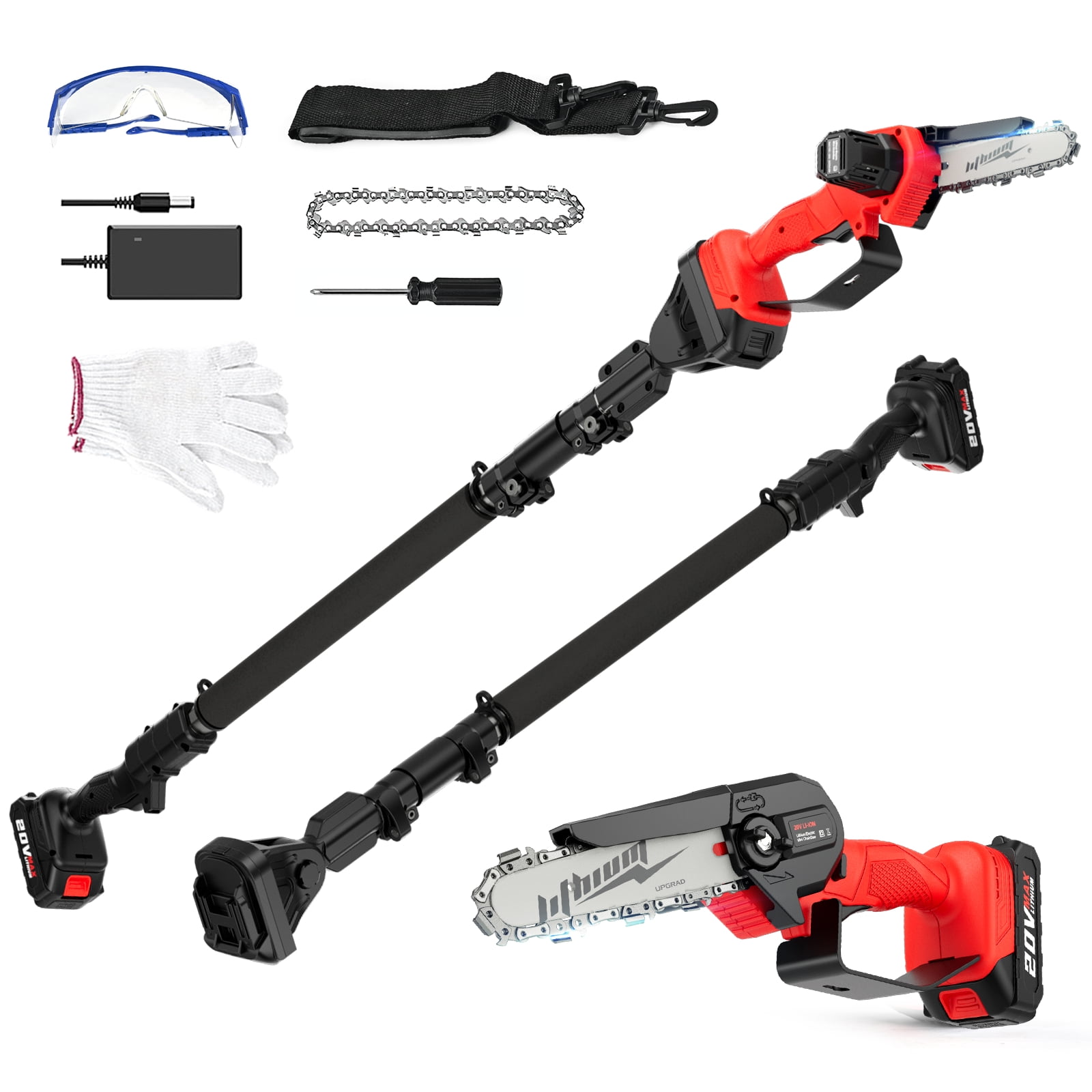 DEREAL 2-in-1 Cordless Pole Saw, 4-Inch Extendable Pole Saw, 20V 4 Amps ...
