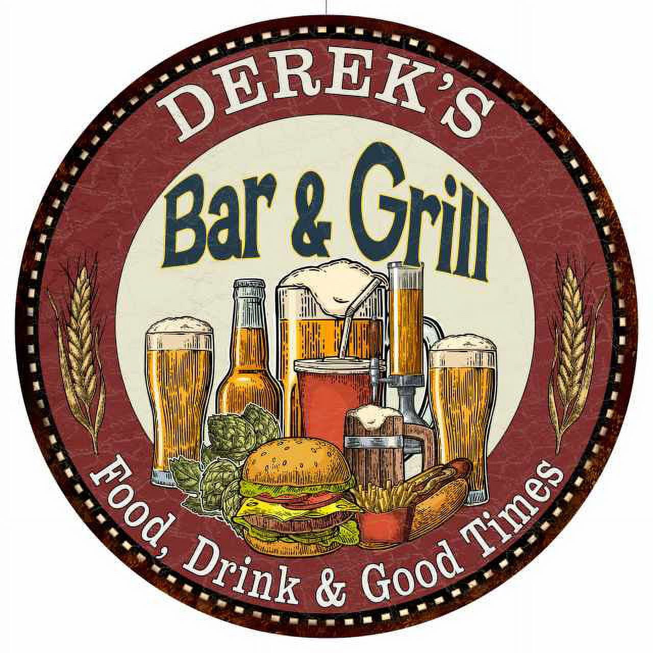 DEREK'S Bar and Grill 14" Round Metal Sign Kitchen Wall Decor ...