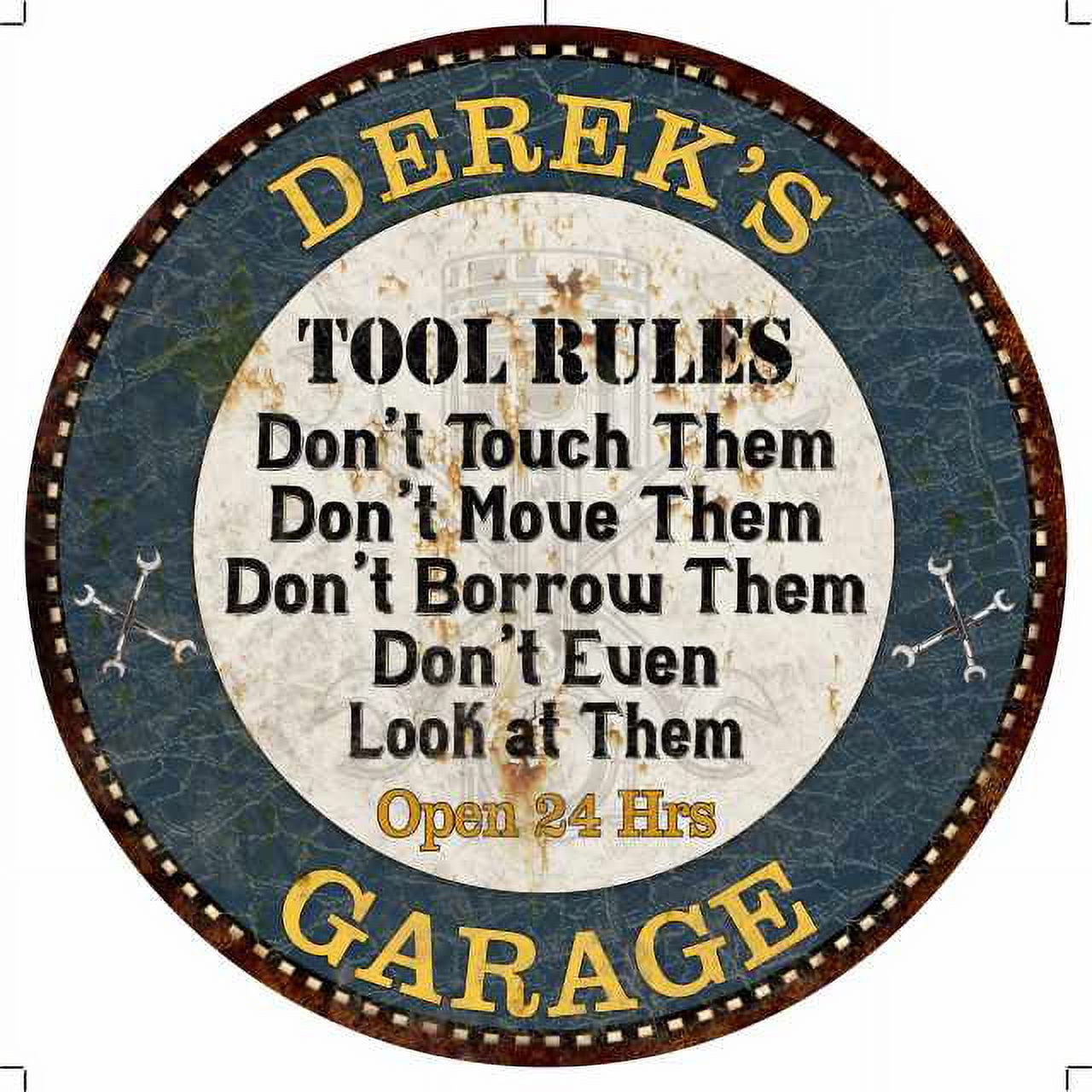 DEREK'S Garage Rules 14" Round Metal Sign Garage Wall Decor ...