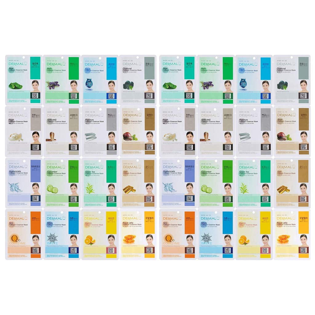DERMAL 32 Combo Pack Collagen Essence Korean Face Mask - Hydrating ...