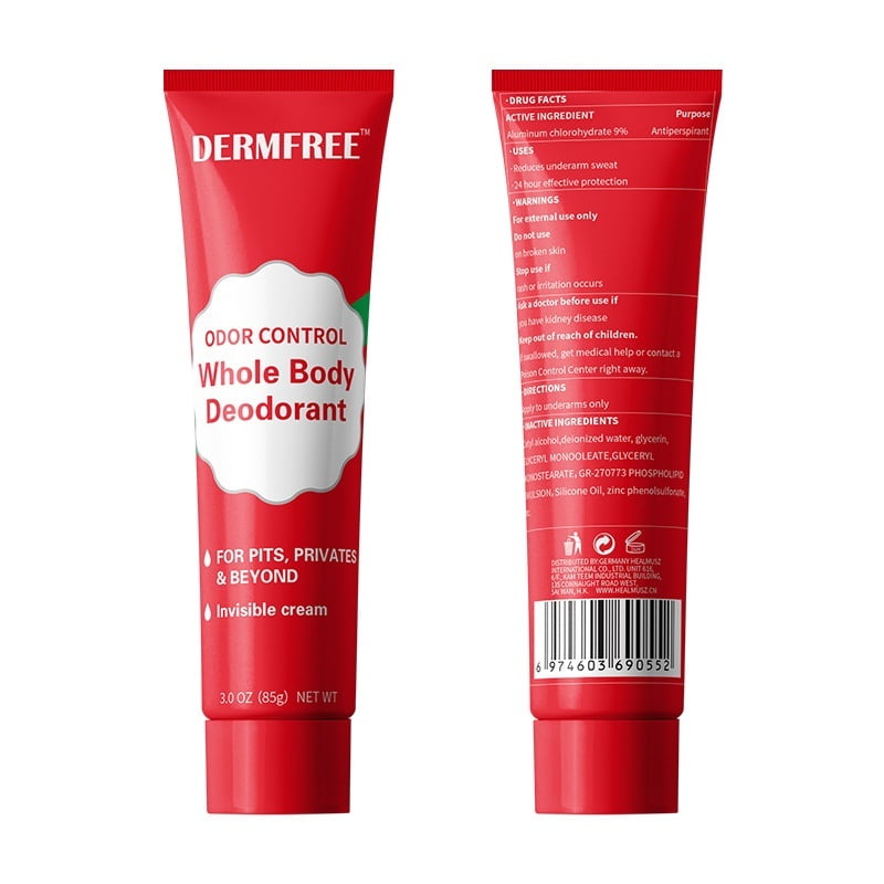 DERMFREE Whole Body Deodorant - Invisible Cream Tube - 72 Hour Odor ...