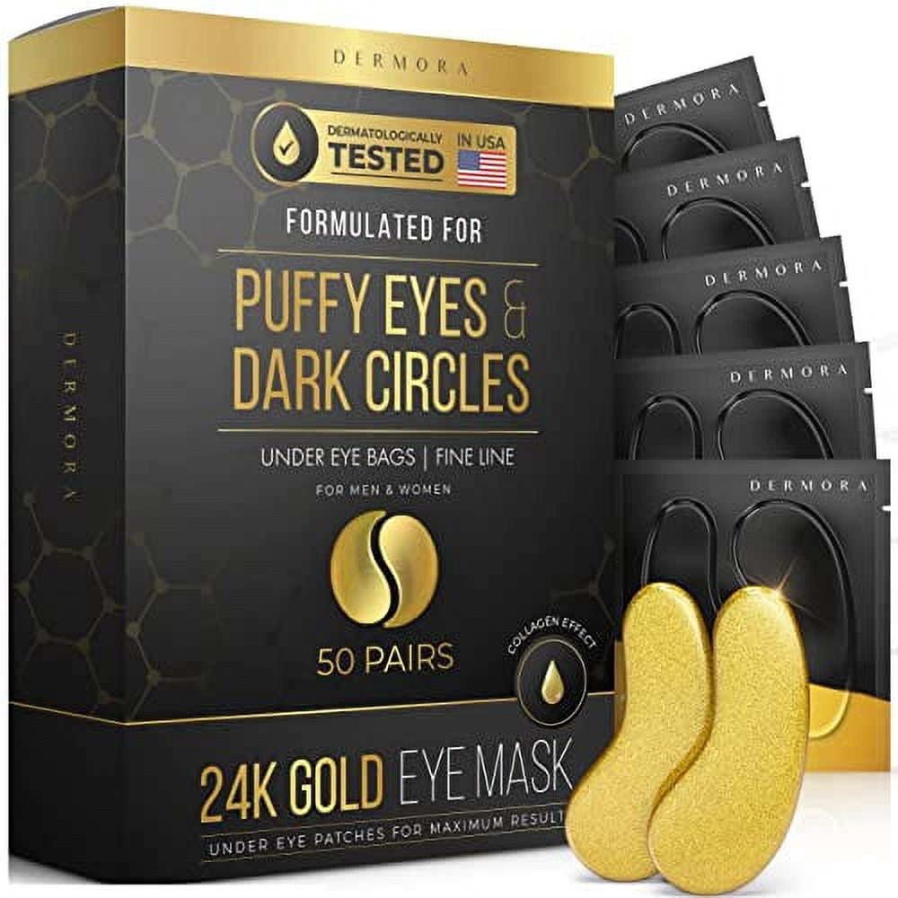 DERMORA Skin Treatment Mask 24K Gold Eye Mask - 50 Pairs Eye Gels ...