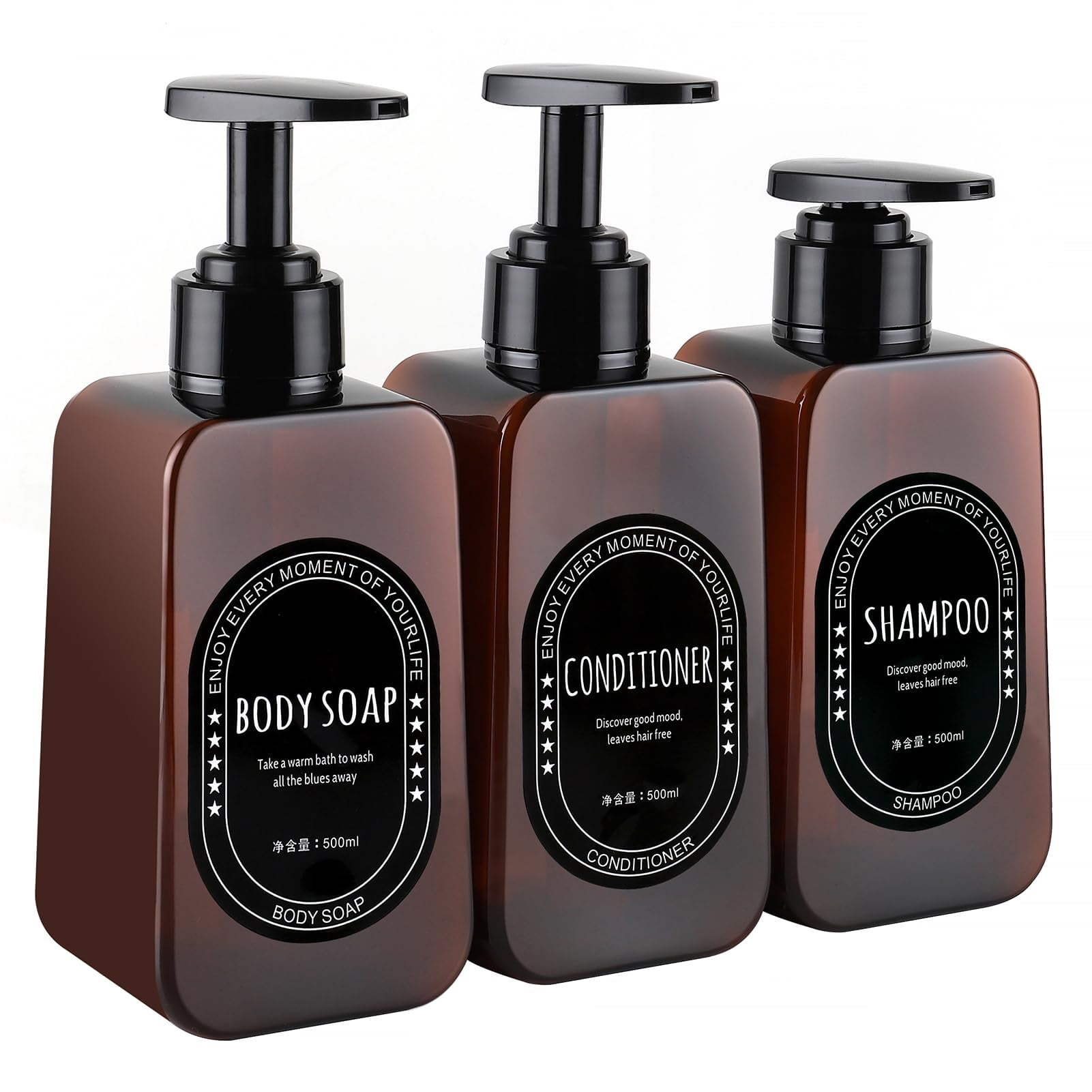 DEROANBOTT 16.9 oz Shampoo and Conditioner Dispenser(Set of 3), Empty ...