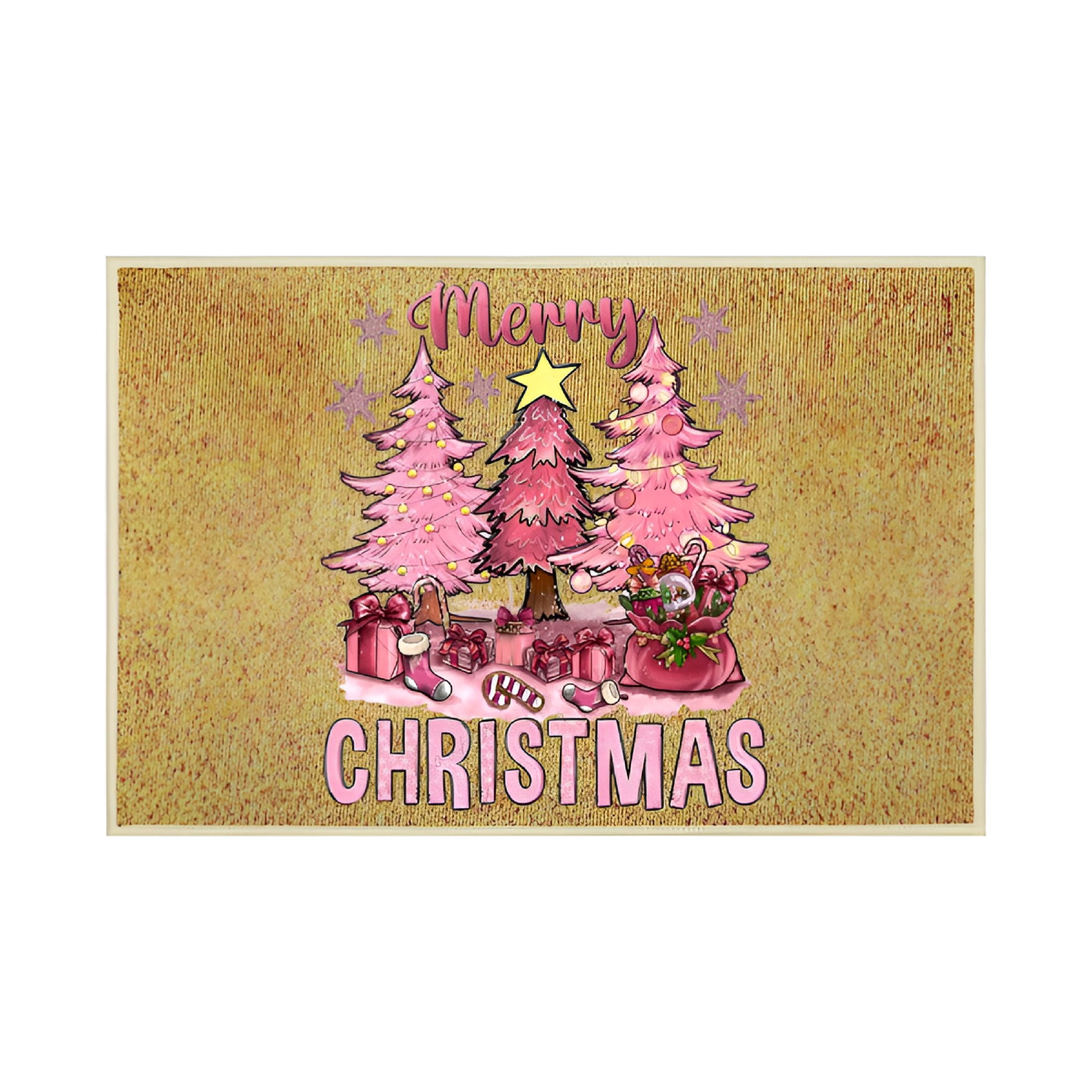 DERONA Christmas Tree Welcome Mat Pink Merry Christmas Doormat Fun ...