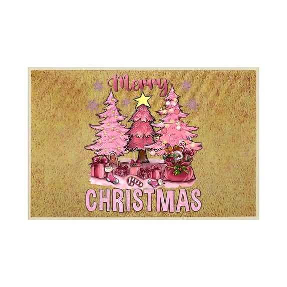 DERONA Christmas Tree Welcome Mat Pink Merry Christmas Doormat Fun ...