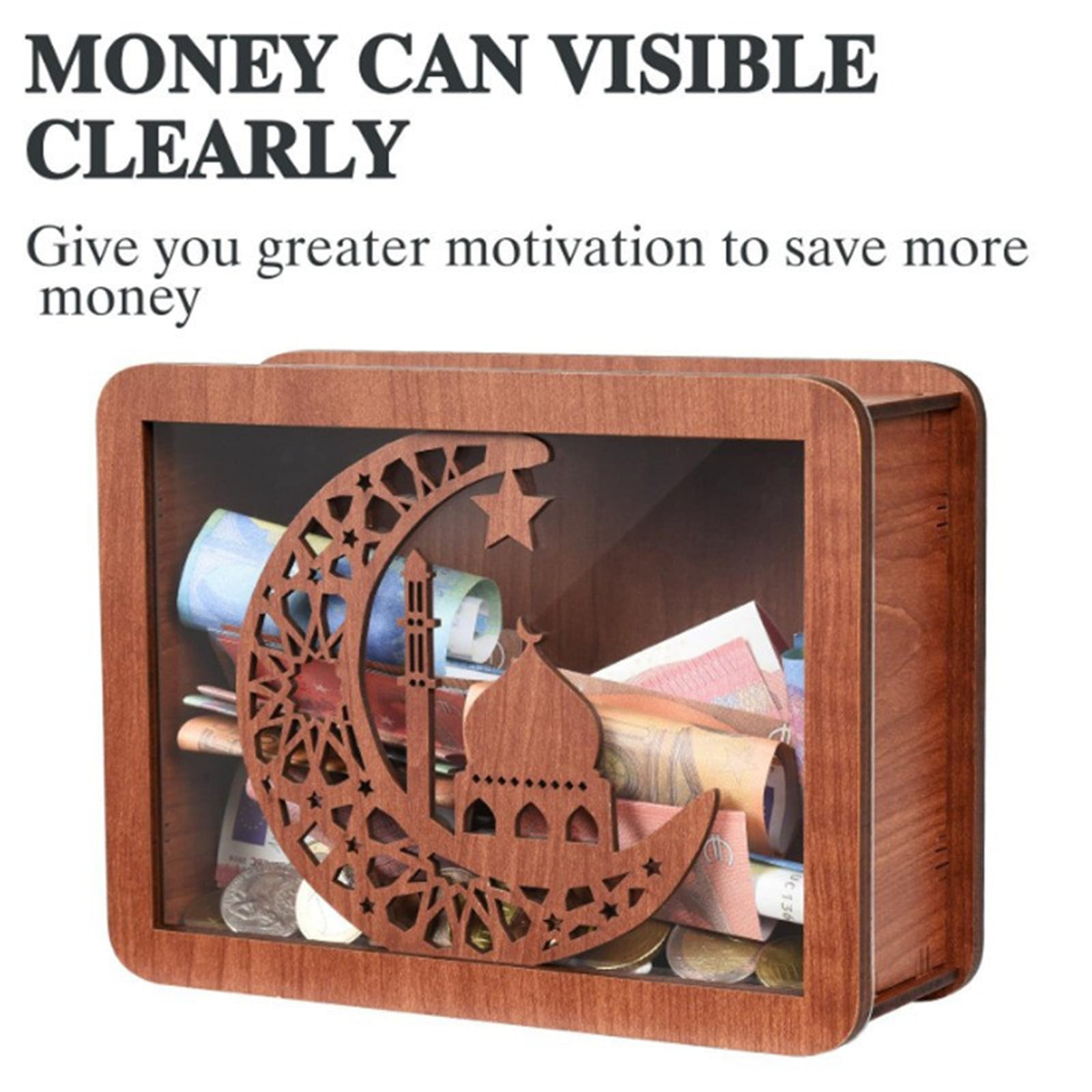 DEROX Wooden Money Saving Box,Wooden Money Box with Saving Targets ...