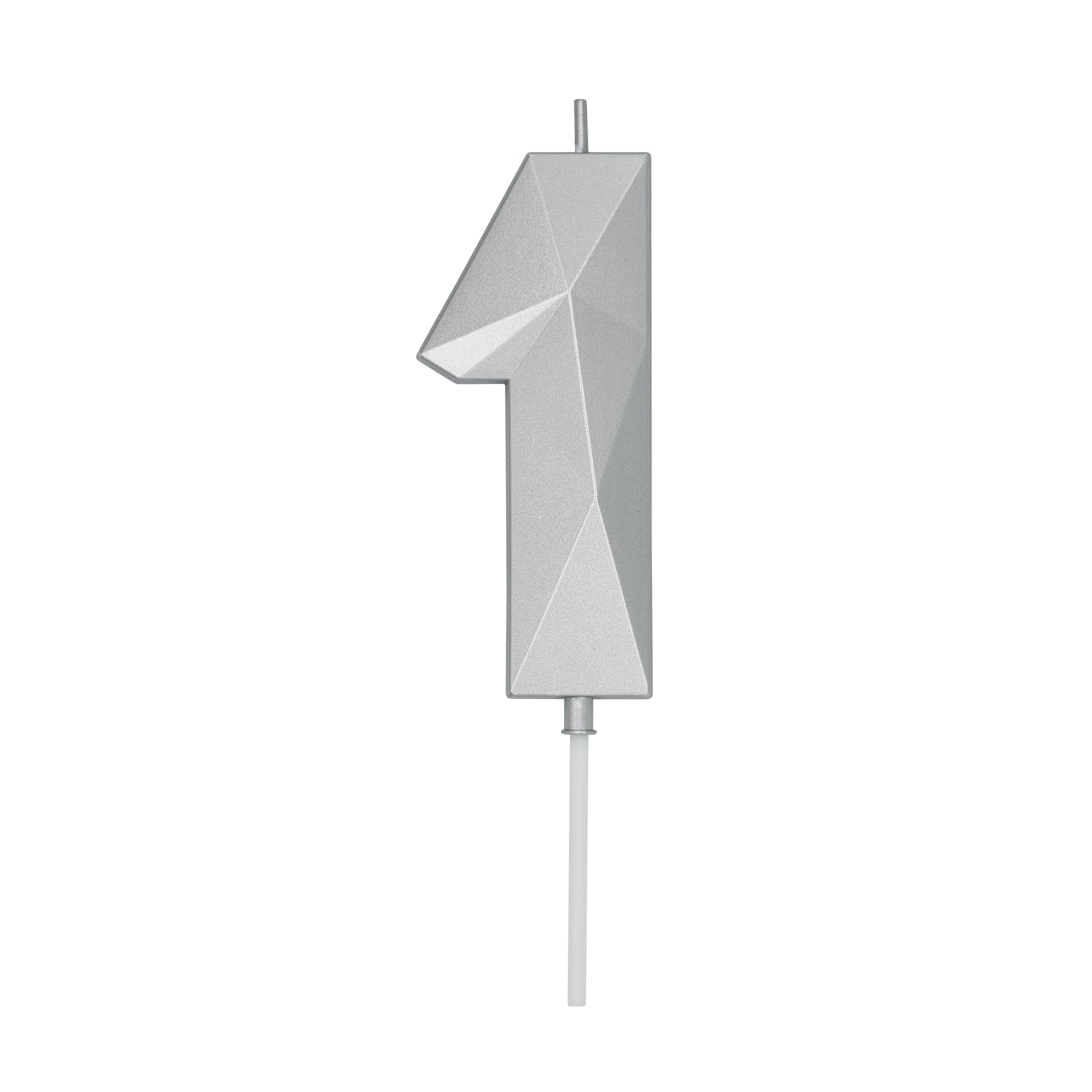 DERVENTA Birthday Candle Big Number 3D Silver 3.7 inch Party ...