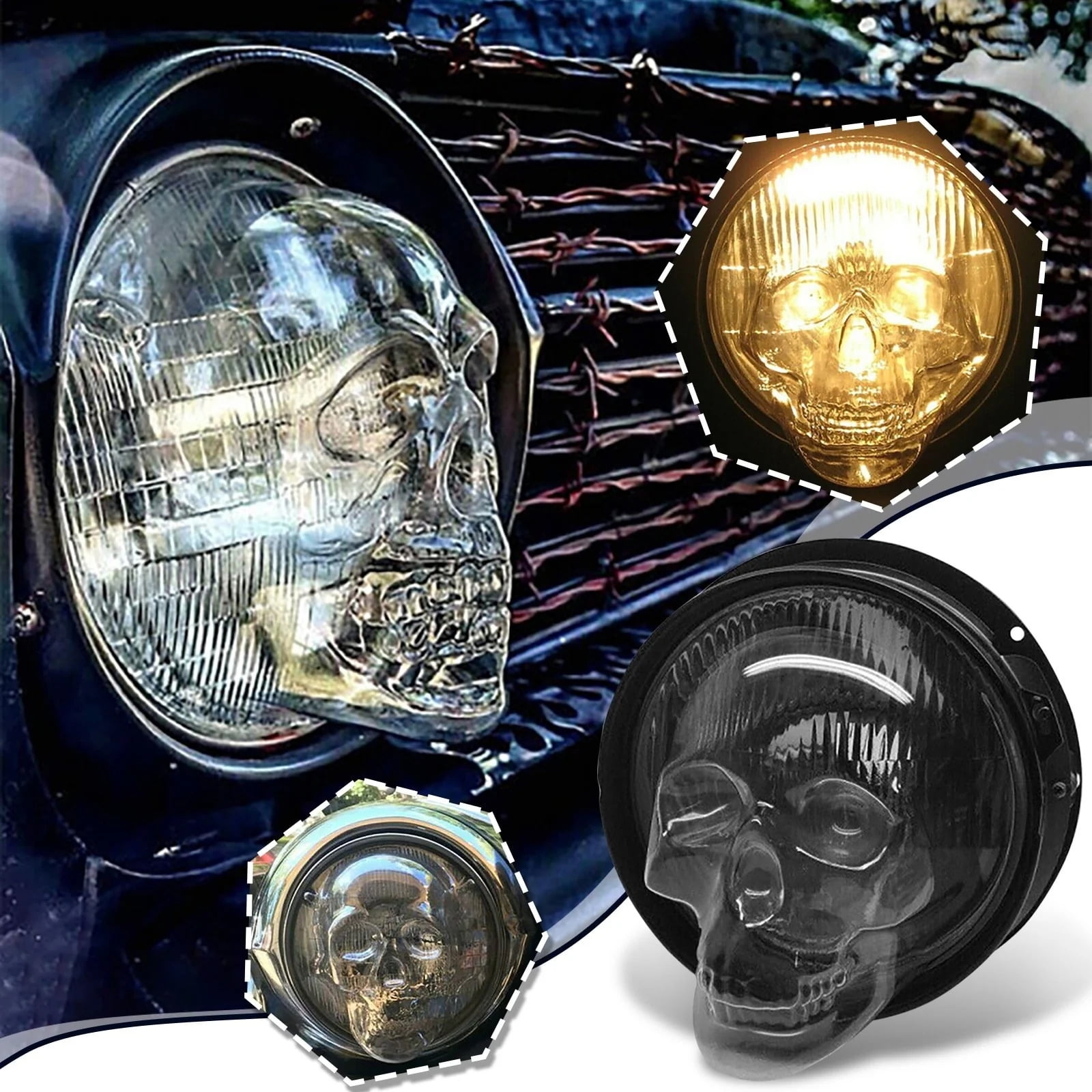DESAFIONA, Skull Headlight Cover Bulb fits vehicle with 7-inch ...