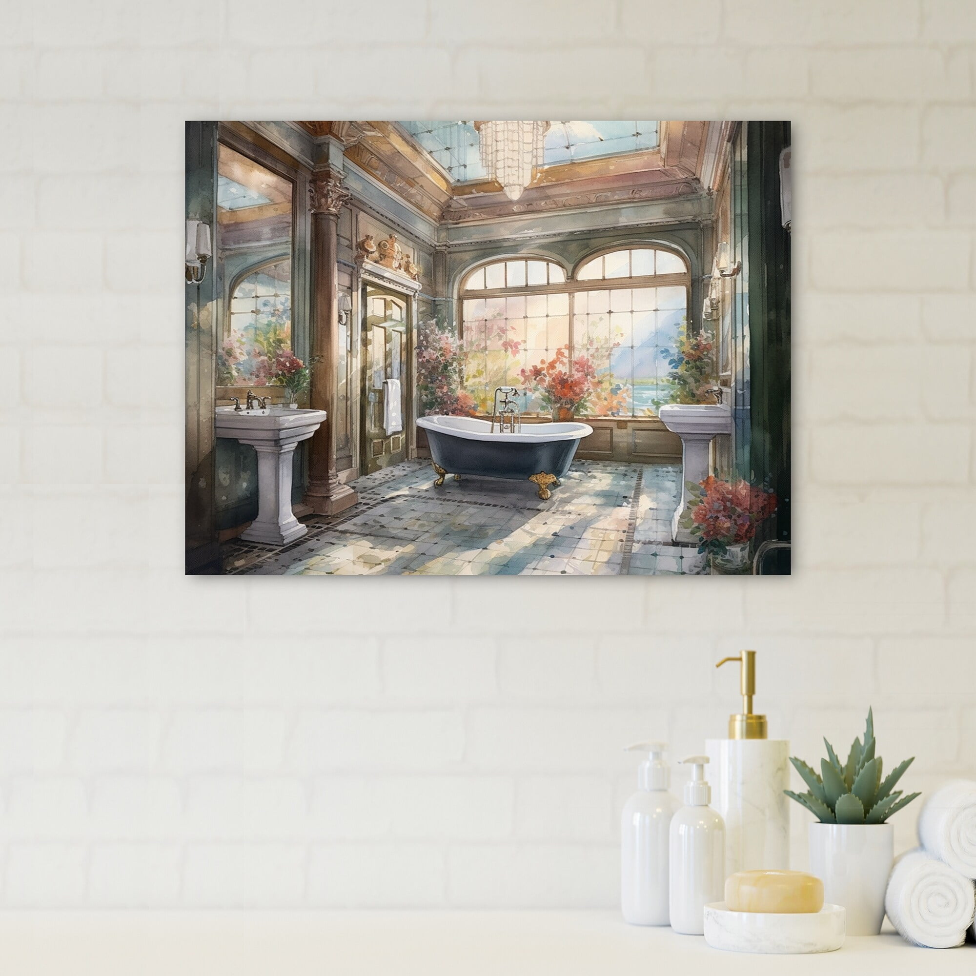 DESIGN ART Designart "1900"S Bath Oasis Ii" Bathroom Floral Wall Art For Bathroom 32 in. wide x ...