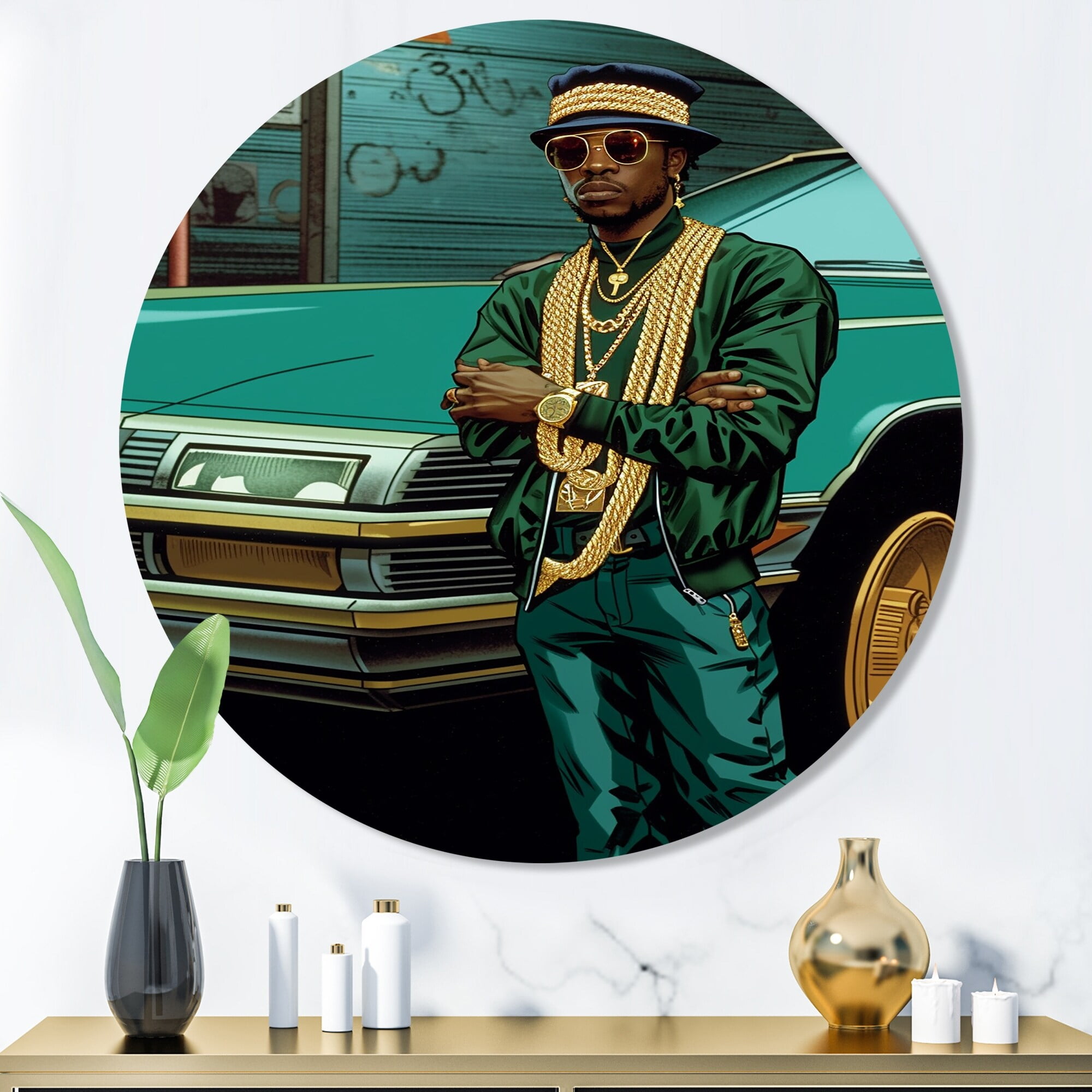 DESIGN ART Designart "80"S Rapper With Gold Chains" Celebrity Metal ...