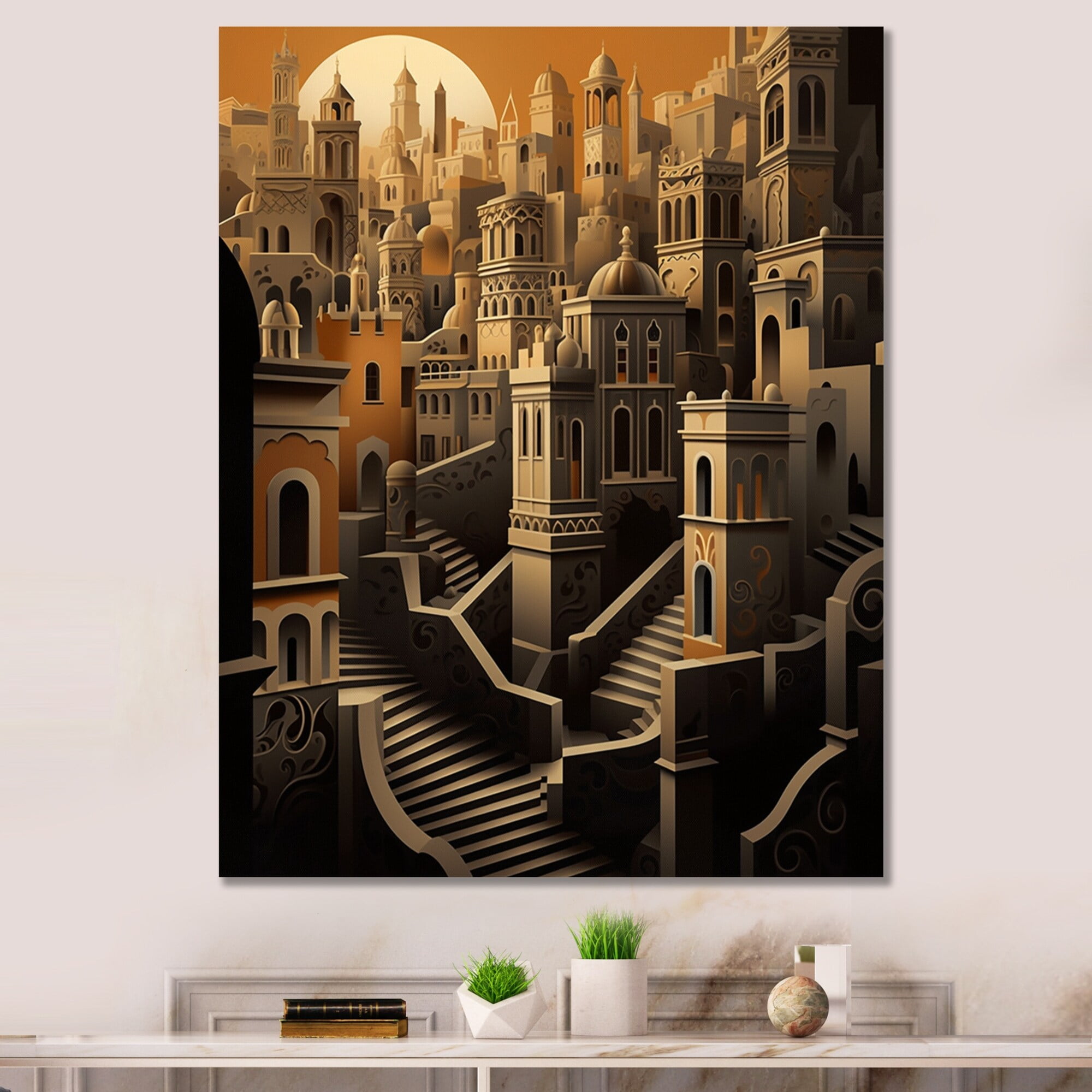 DESIGN ART Designart "Arabic City Hills Iv" Surrealism Landscape Wall Art Prints 16 in. wide x ...