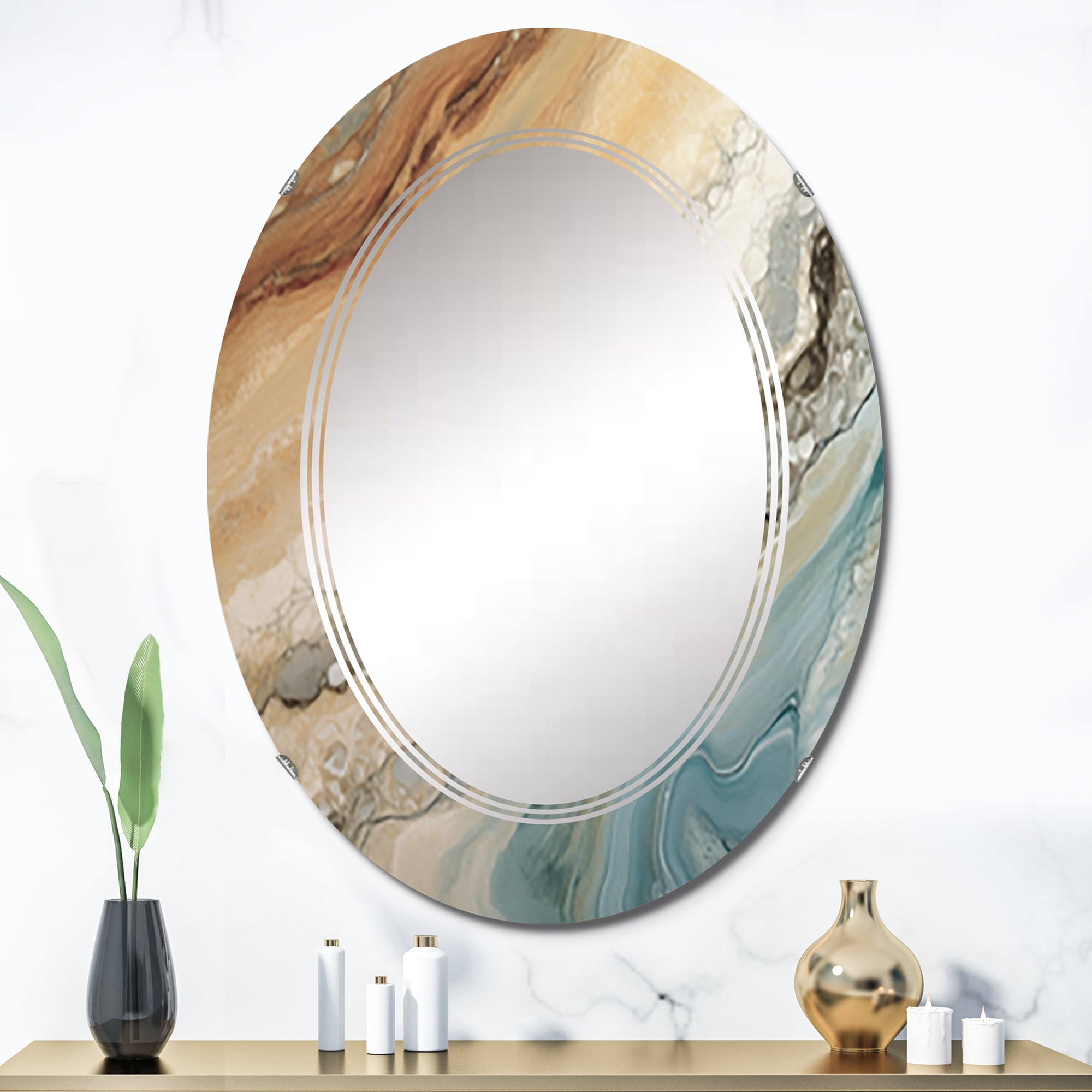 DESIGN ART Designart "Beige Blue Aqua Symphony" Abstract Modern Wall ...