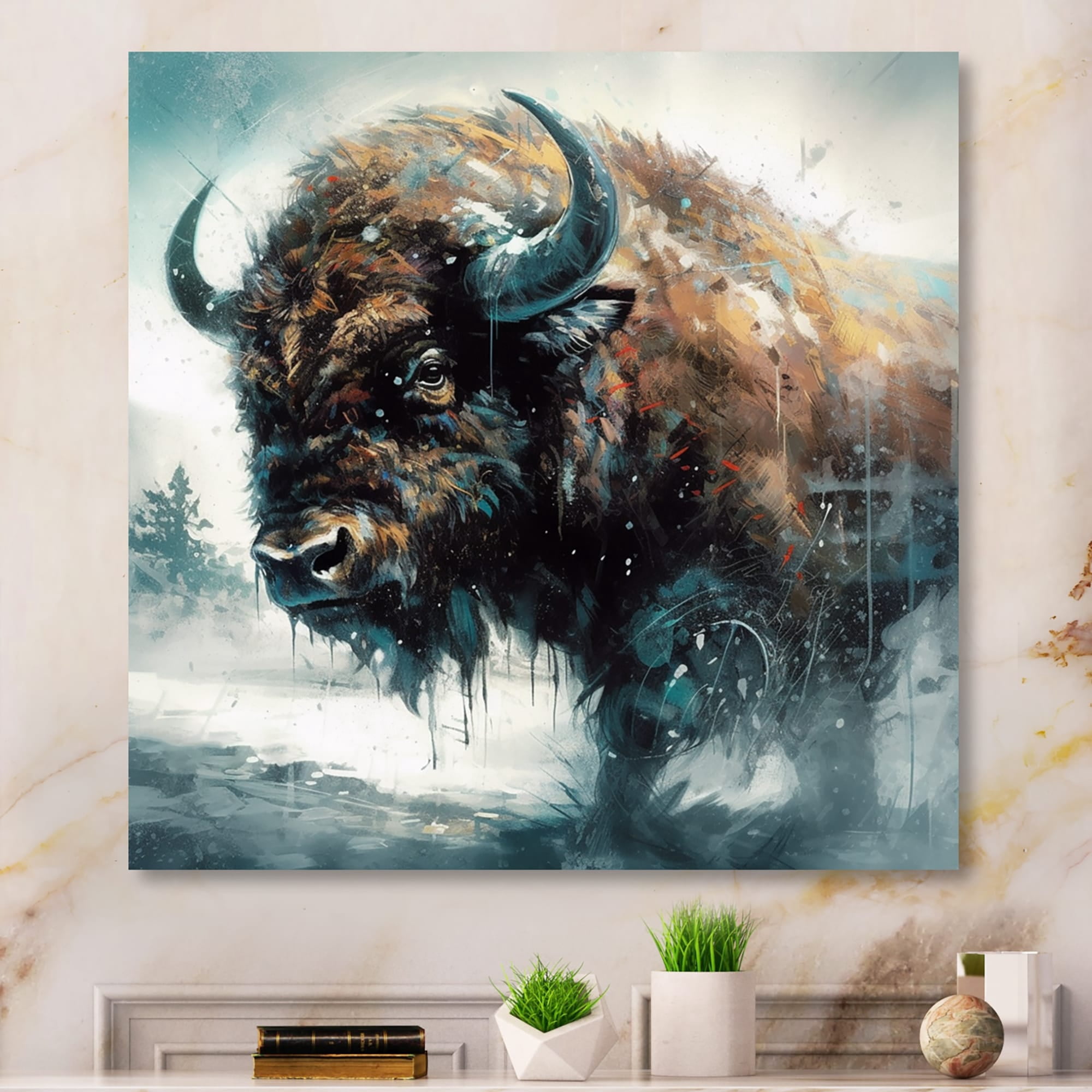 DESIGN ART Designart "Bison Portrait In The Wild Ii" Animals Buffalo ...