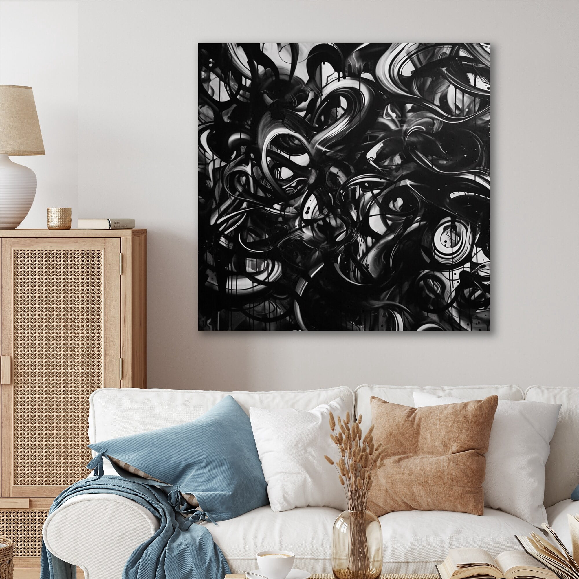 DESIGN ART Designart "Black And Graffiti Of Marble Ii" Abstract Marble ...