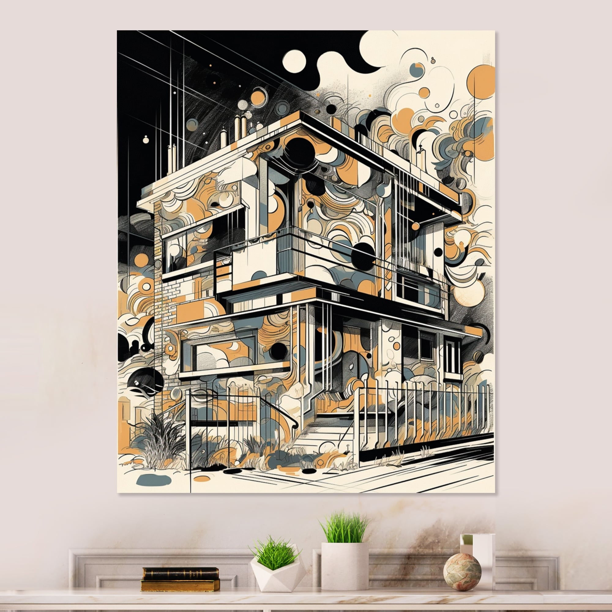 DESIGN ART Designart "Black And Grey Surreal Horizons II" Abstract Landscape Metal Wall Art 24 ...