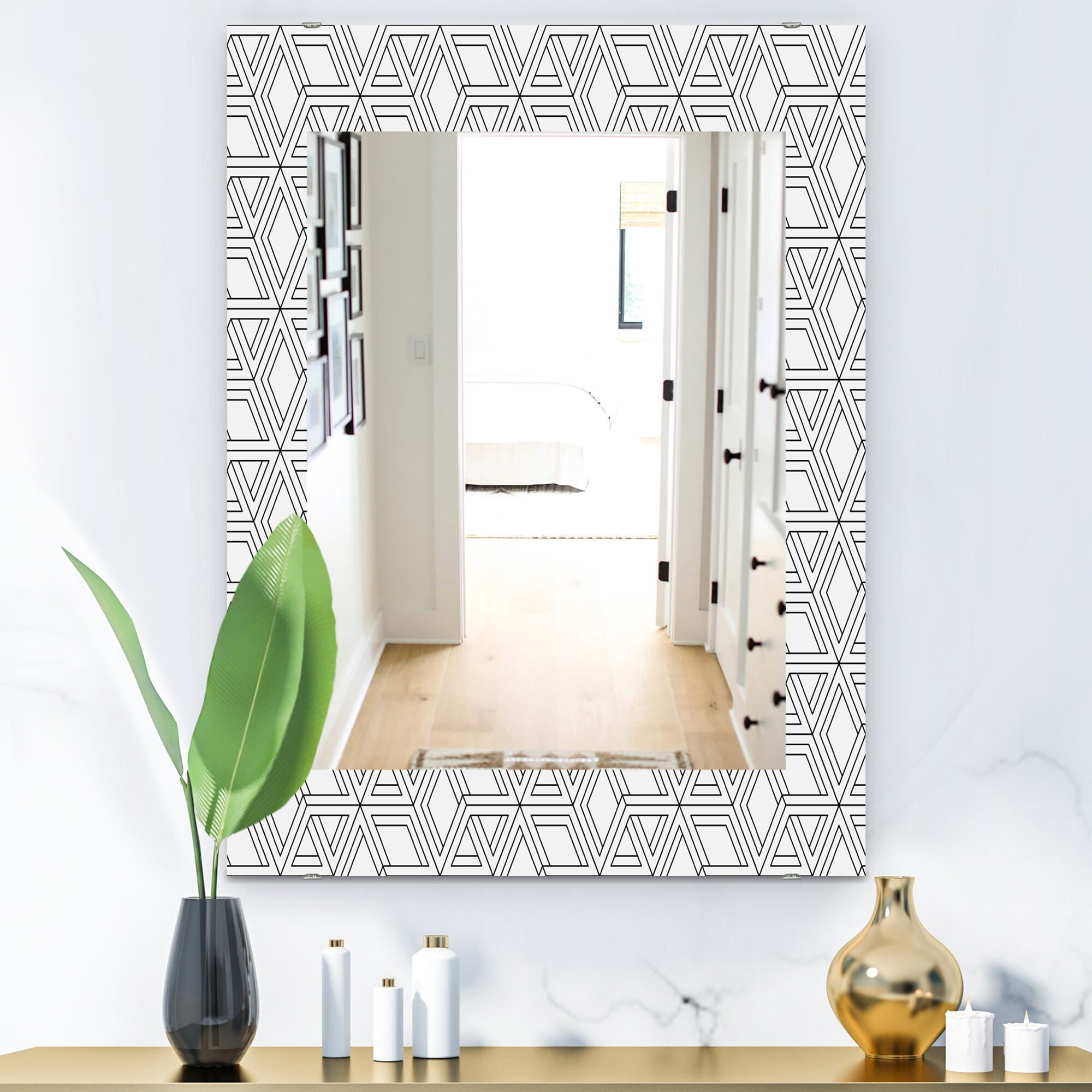 DESIGN ART Designart 'Black & White 2' Mid-Century Modern Mirror ...