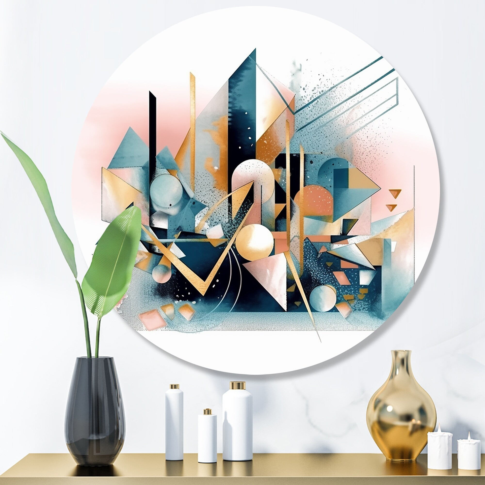 Designart "Cubist Embrace Blue and Pink Palette I" Minimalism Metal ...