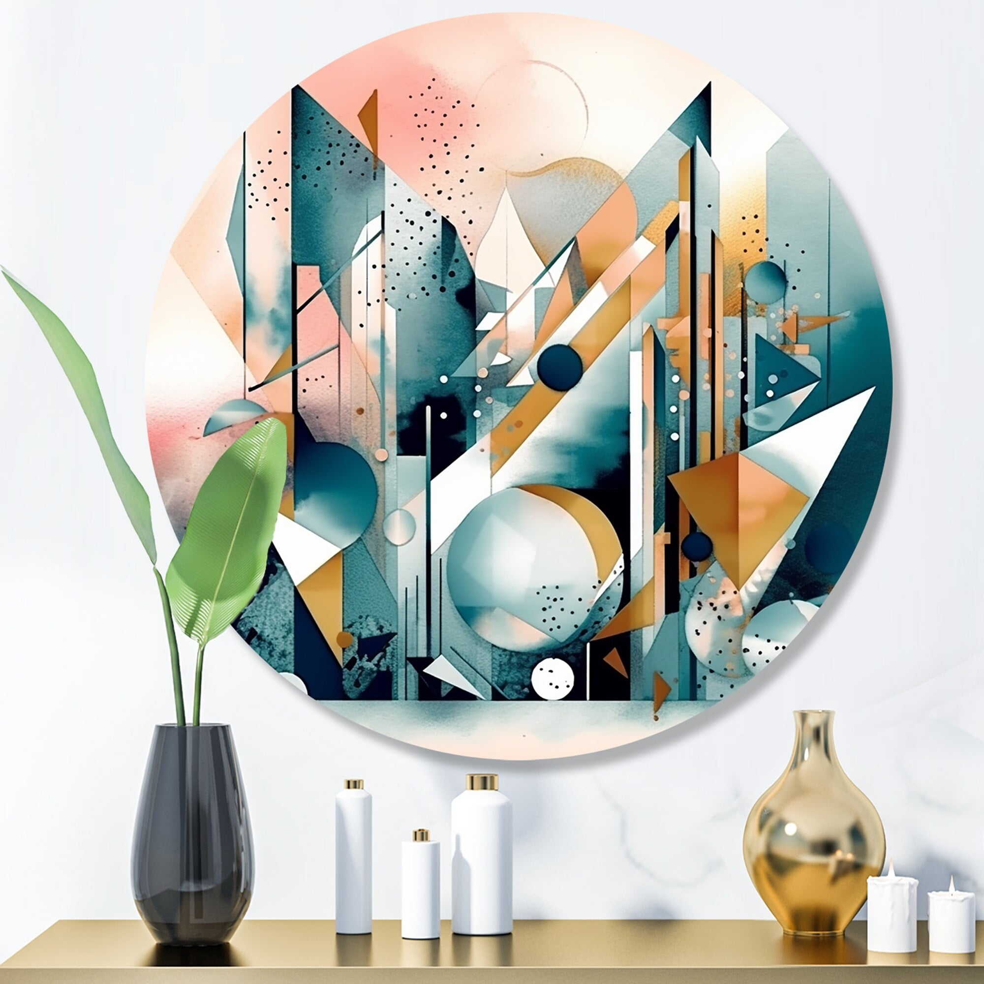 Designart "Cubist Embrace Blue and Pink Palette II" Minimalism Metal ...