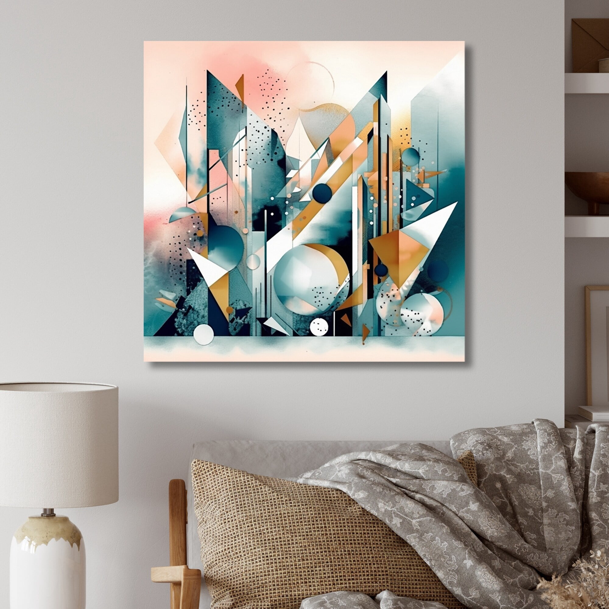Designart "Cubist Embrace Blue and Pink Palette II" Minimalism Metal ...