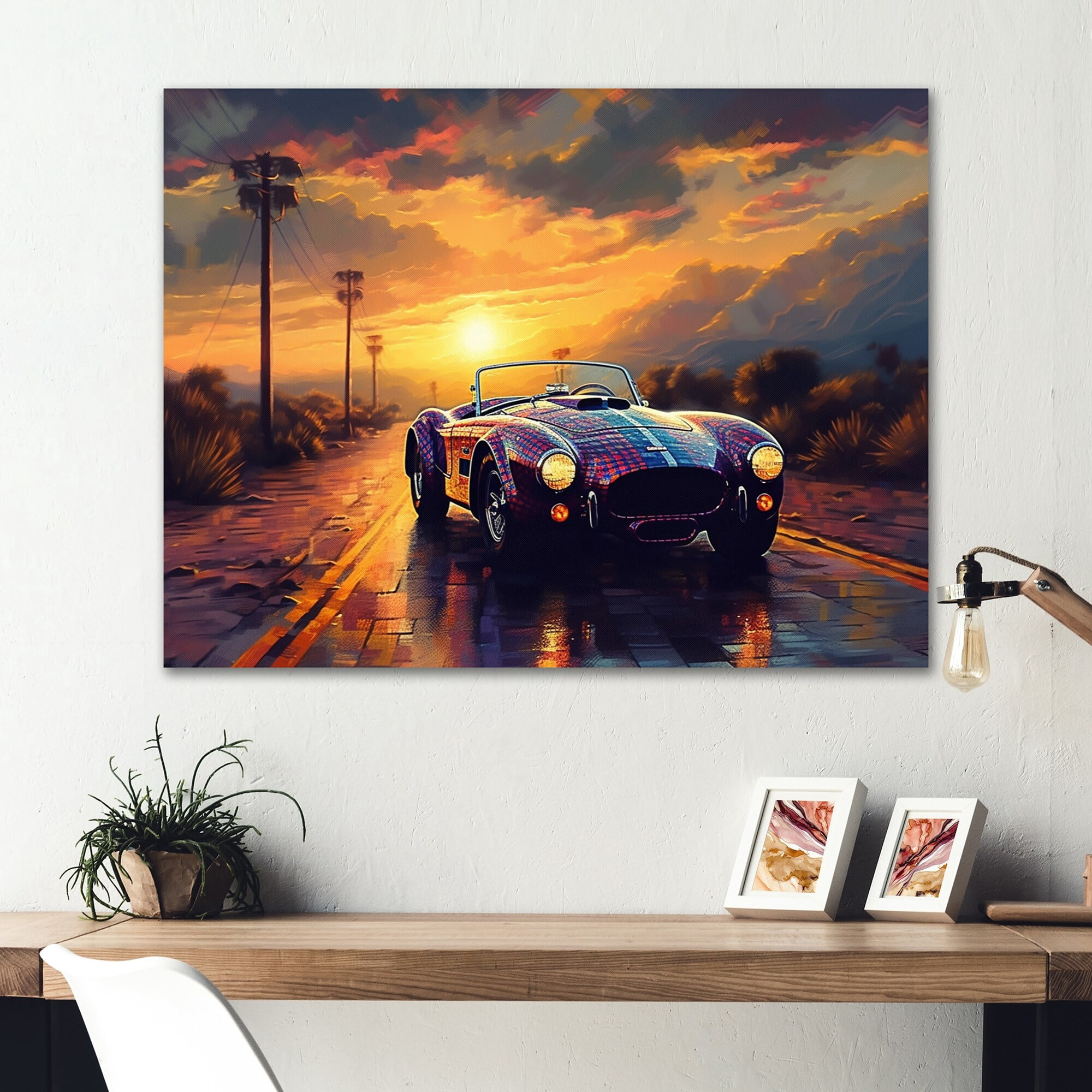 Designart "Vintage Classic Car in Blue and Yellow" Retro Car Metal Wall ...