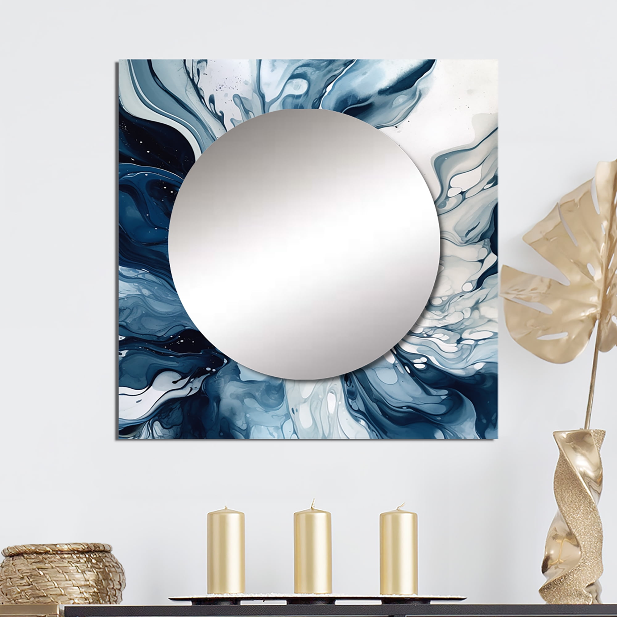 DESIGN ART Designart "Blue Grey Ethereal Elixir I" Modern Wall Mirror ...
