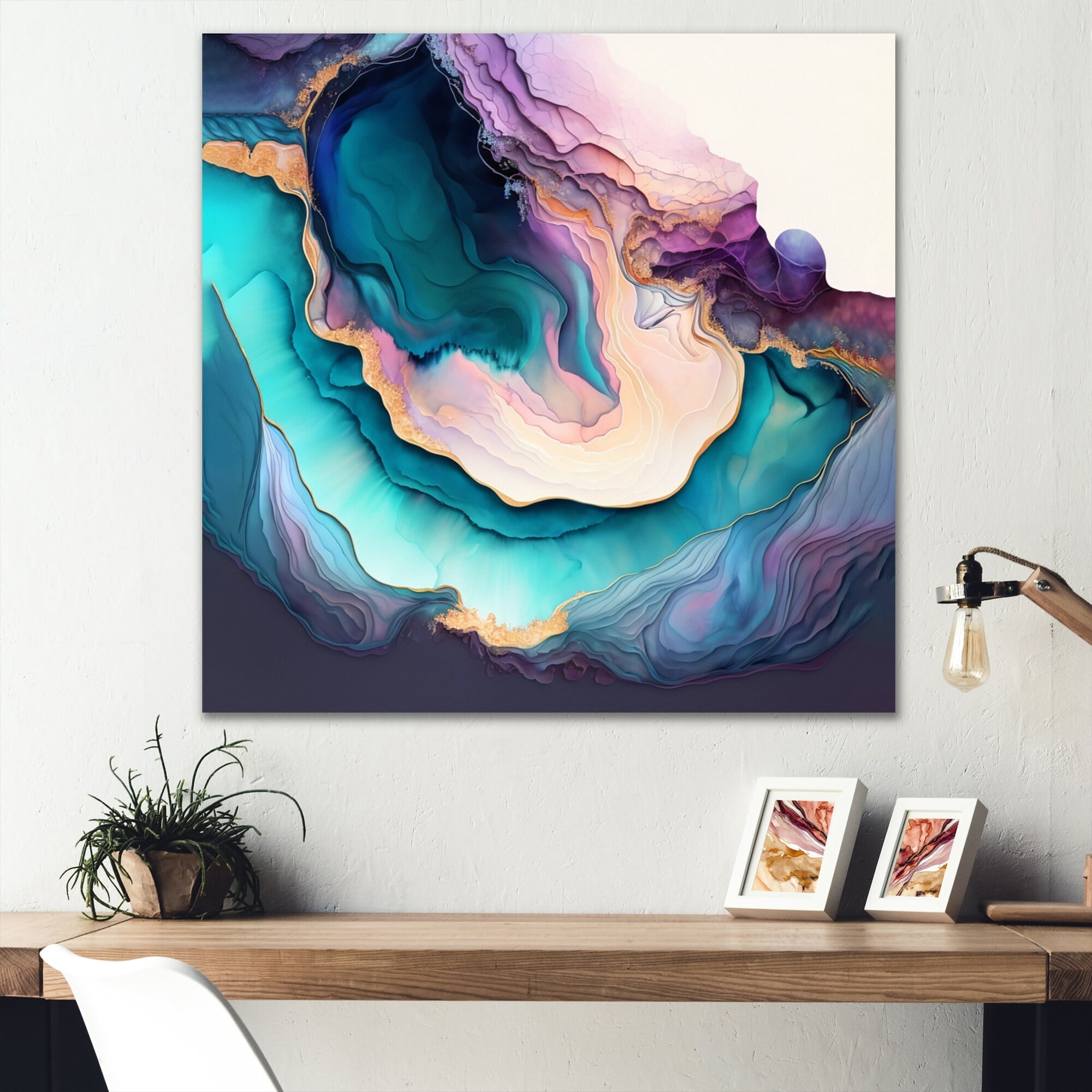 DESIGN ART Designart "Blue Purple Abstract Geode I" Abstract Marble Canvas Prints 16 in. wide x ...