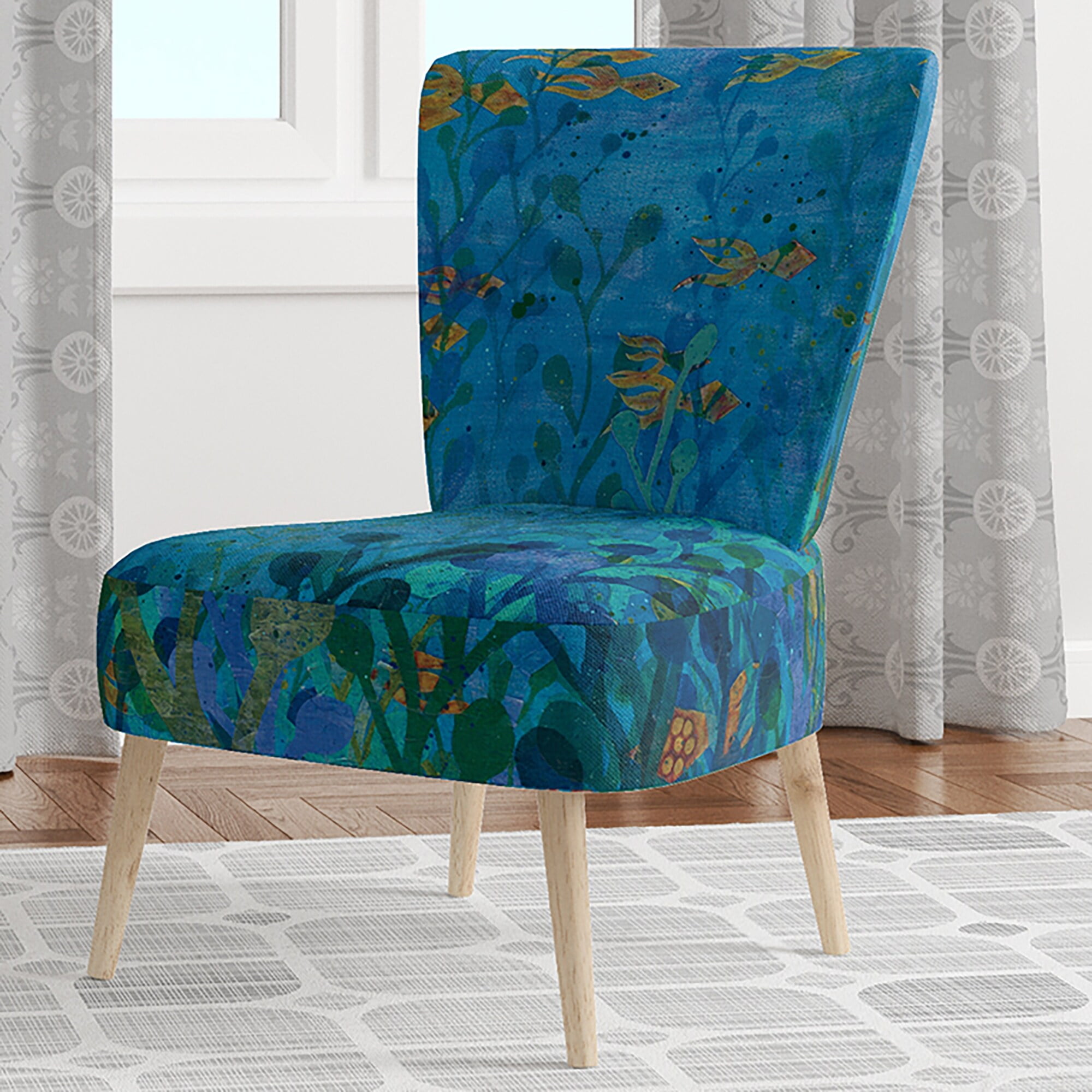 Designart "Blue Underwater Lake Leaves I" Upholstered Nautical ...