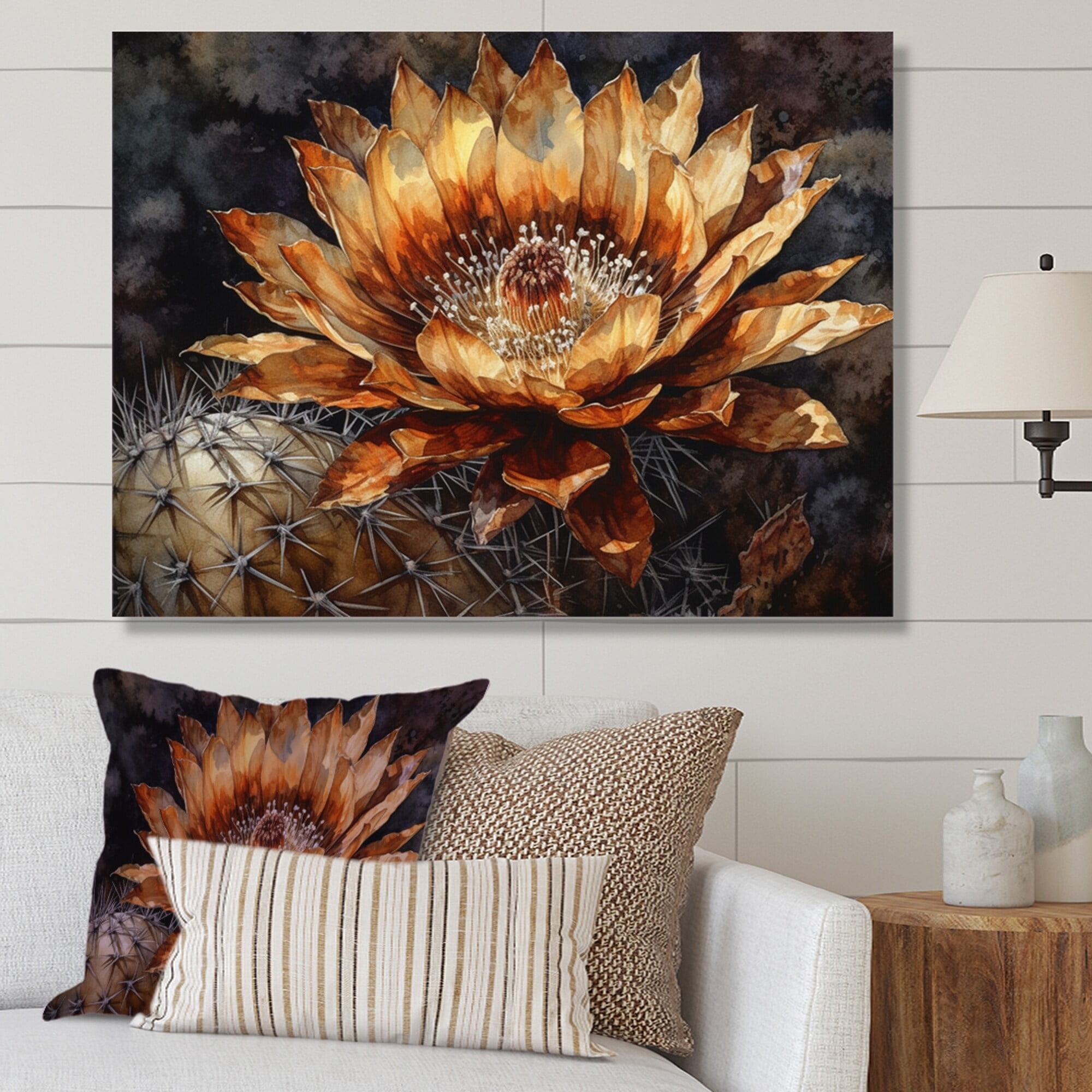 DESIGN ART Designart "Brown Cactus Flower" Floral Cactus Canvas Print ...