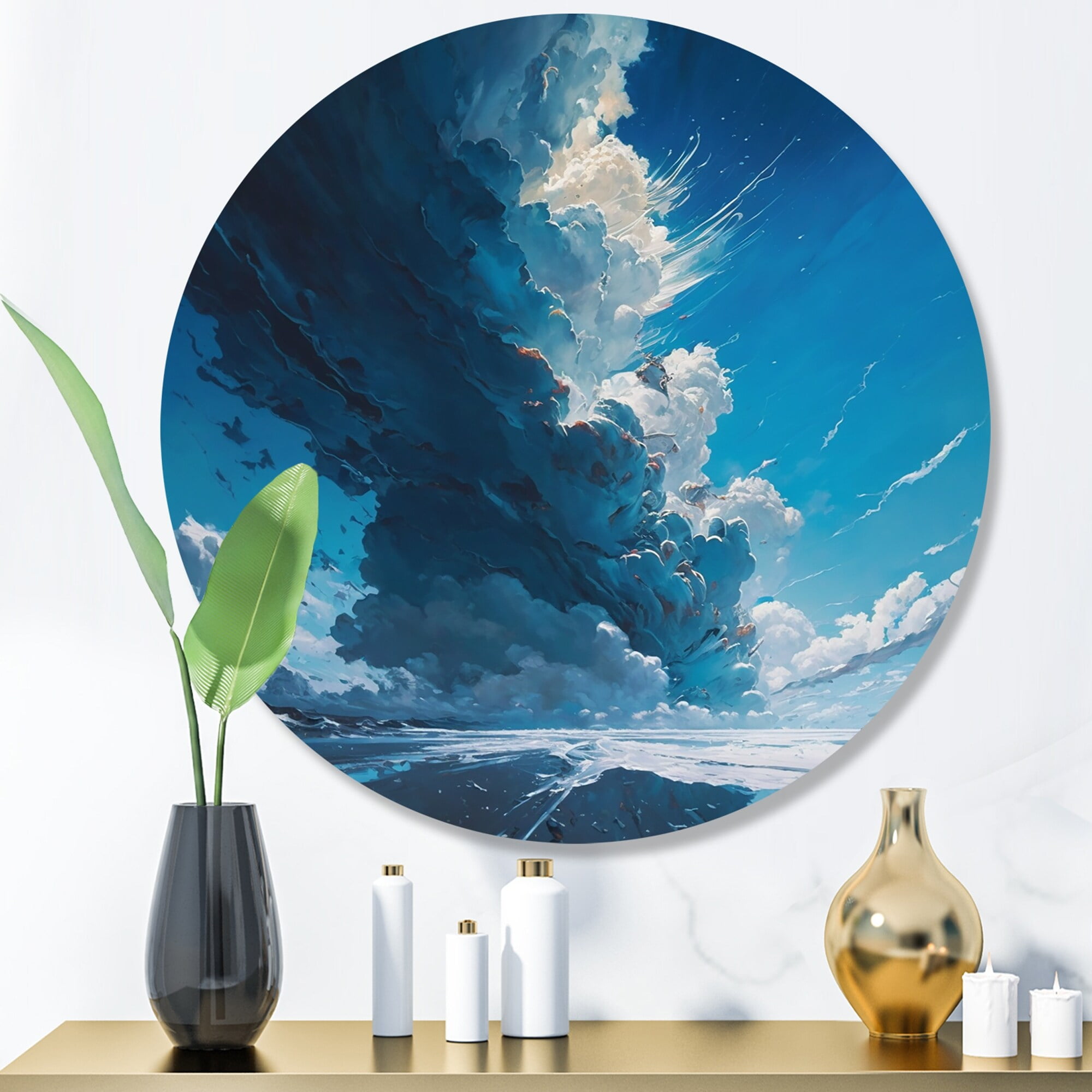 Designart "Sky with Captivating Clouds" Abstract Metal Round Art Living ...