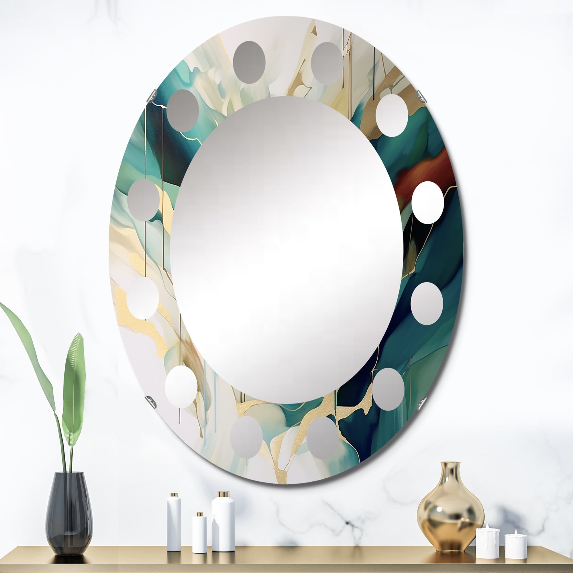 DESIGN ART Designart "Cream and Green Harmonic Convergence I" Abstract ...