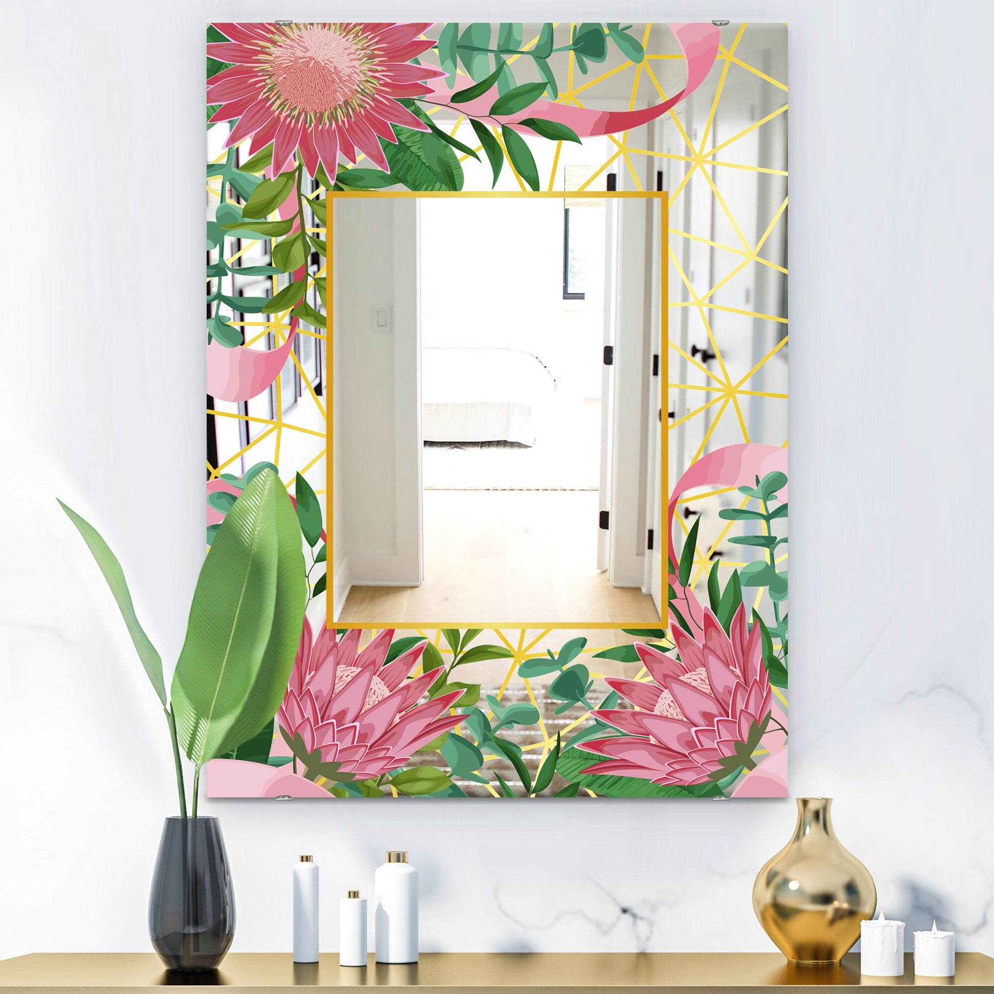 DESIGN ART Designart 'Efflorescent Gold Pink 4' Modern Mirror - Printed ...