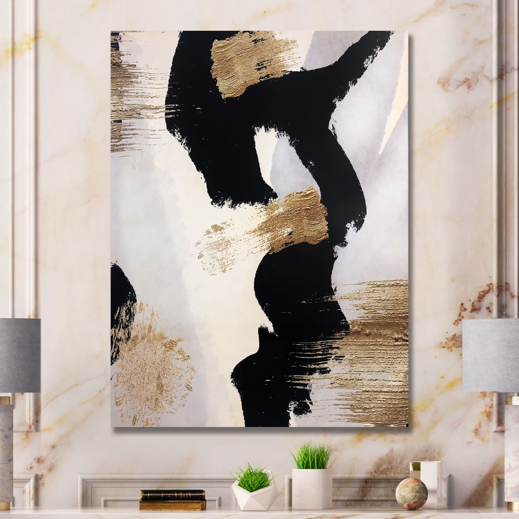 DESIGN ART Designart "Glam Collage II" Modern & Contemporary Premium Canvas Wall Art - Black 44 ...