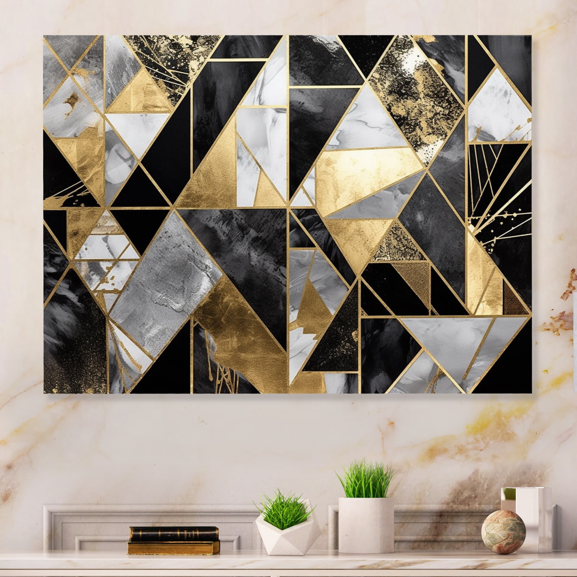 DESIGN ART Designart "Gold Geometric Order I" Modern Geometric Metal ...