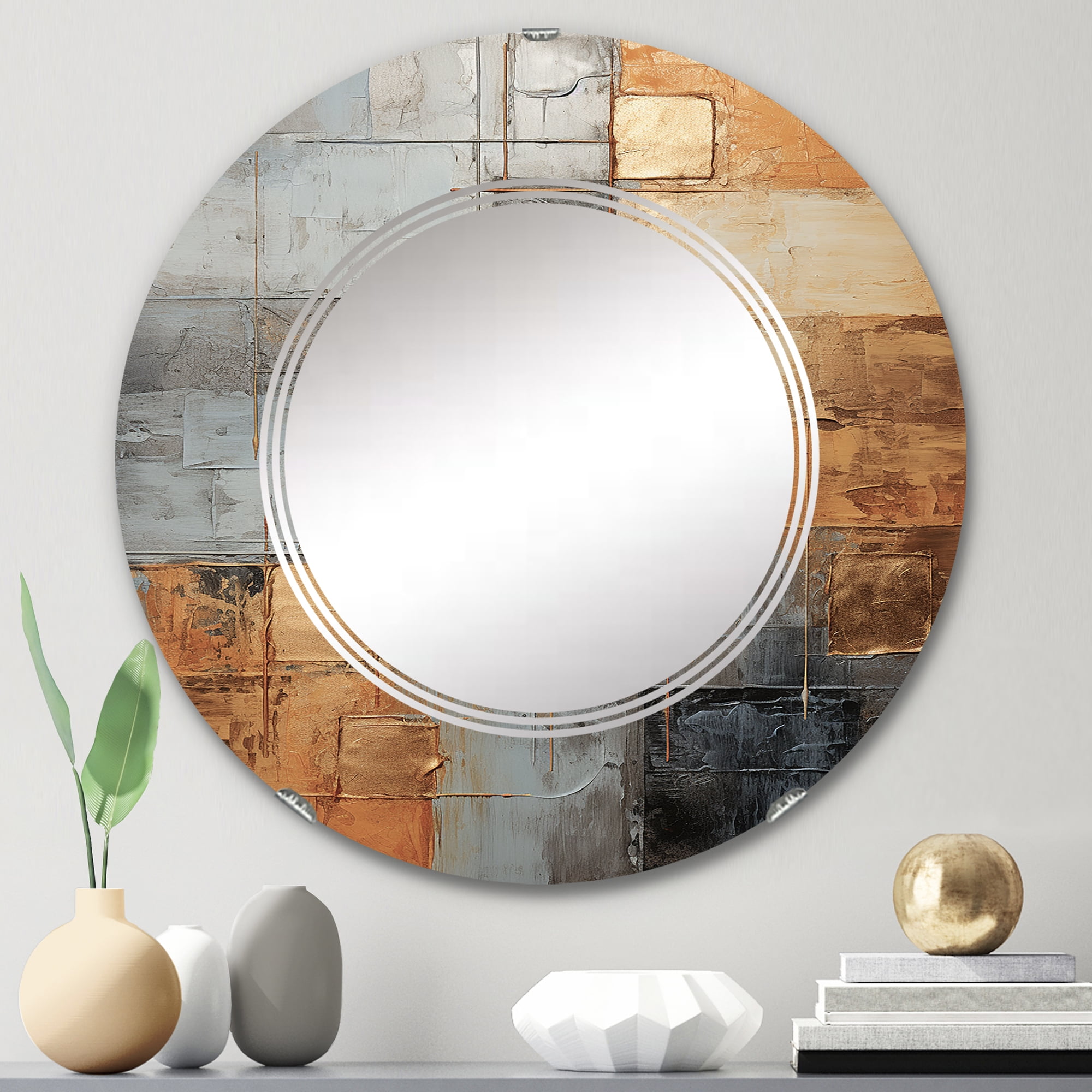 DESIGN ART Designart "Gold Grey Gleaming Geometry III" Abstract ...