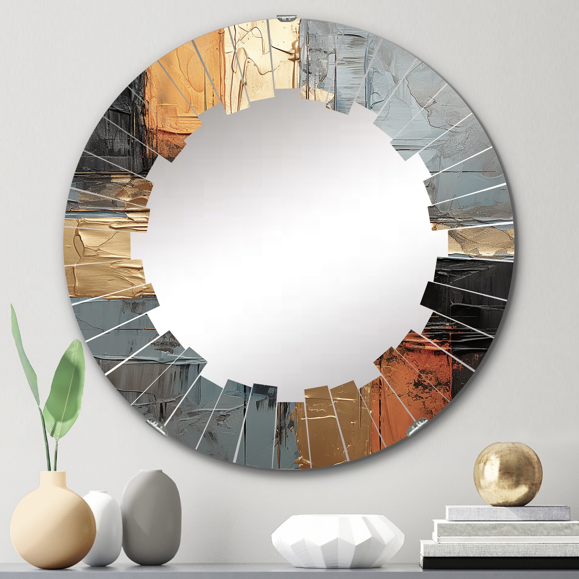 DESIGN ART Designart "Gold Grey Gleaming Geometry V" Abstract Collages ...