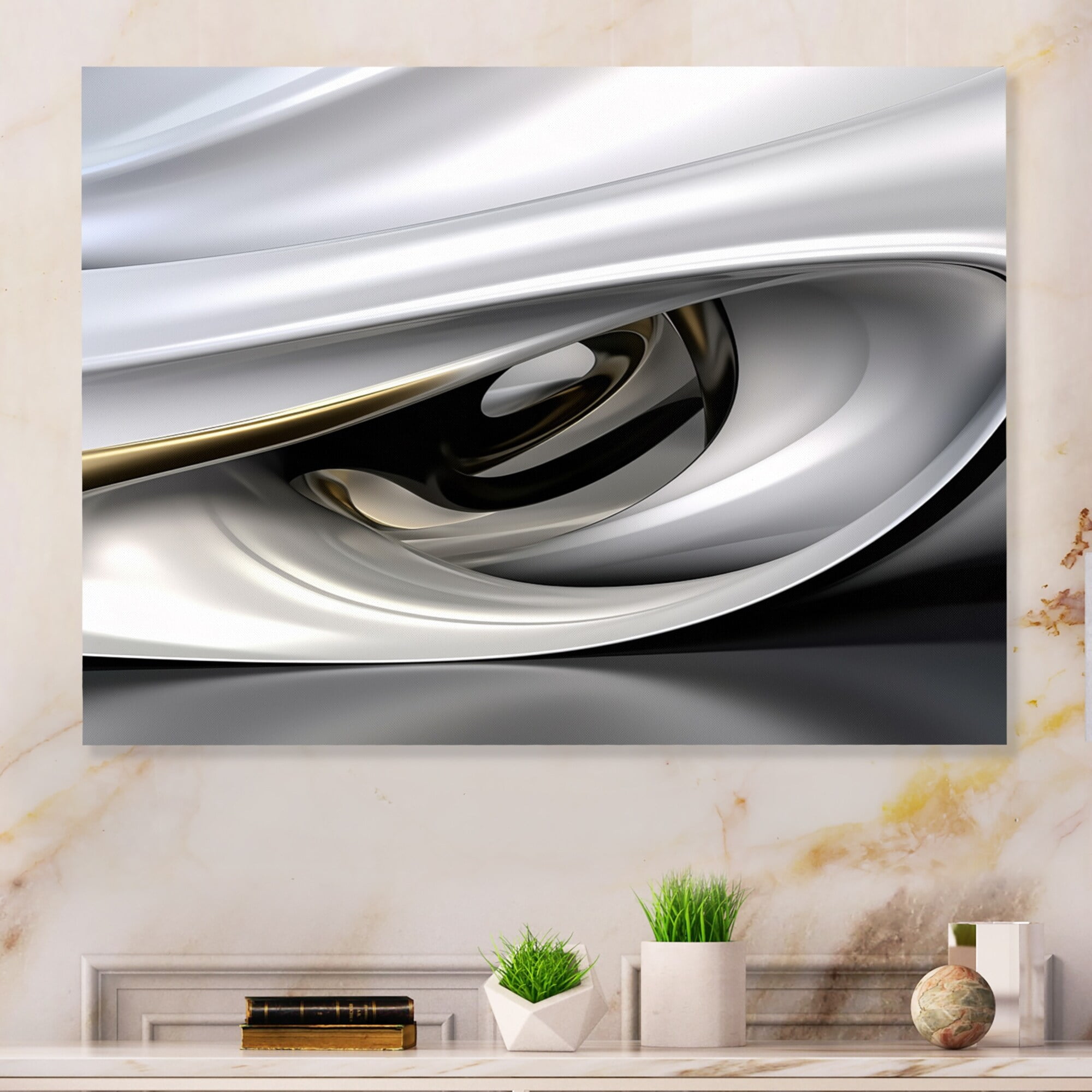 DESIGN ART Designart "Gold White Infinite Ripples" Modern Waves Metal ...
