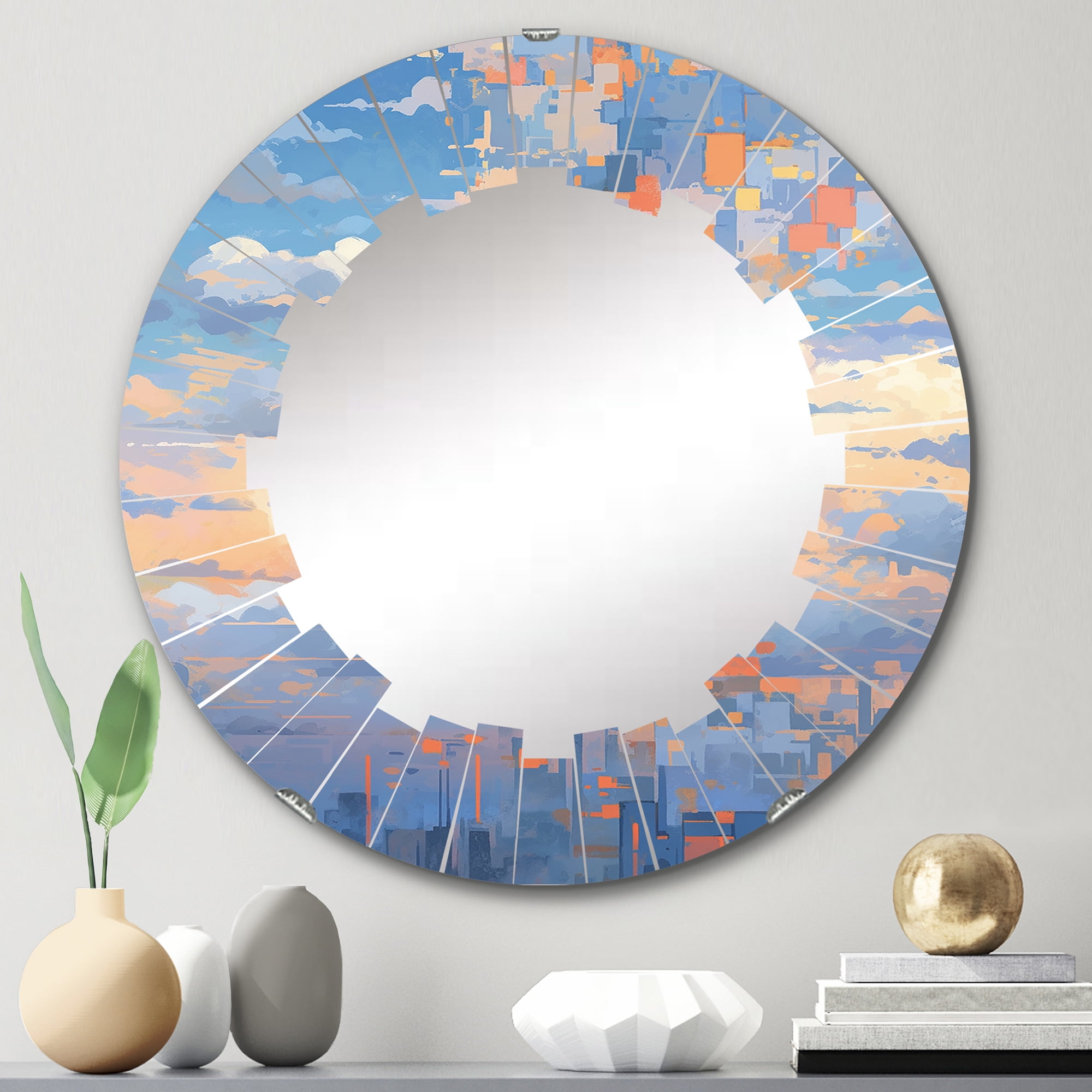 DESIGN ART Designart "Grey Orange Interlocking Perspectives II" Cubism ...