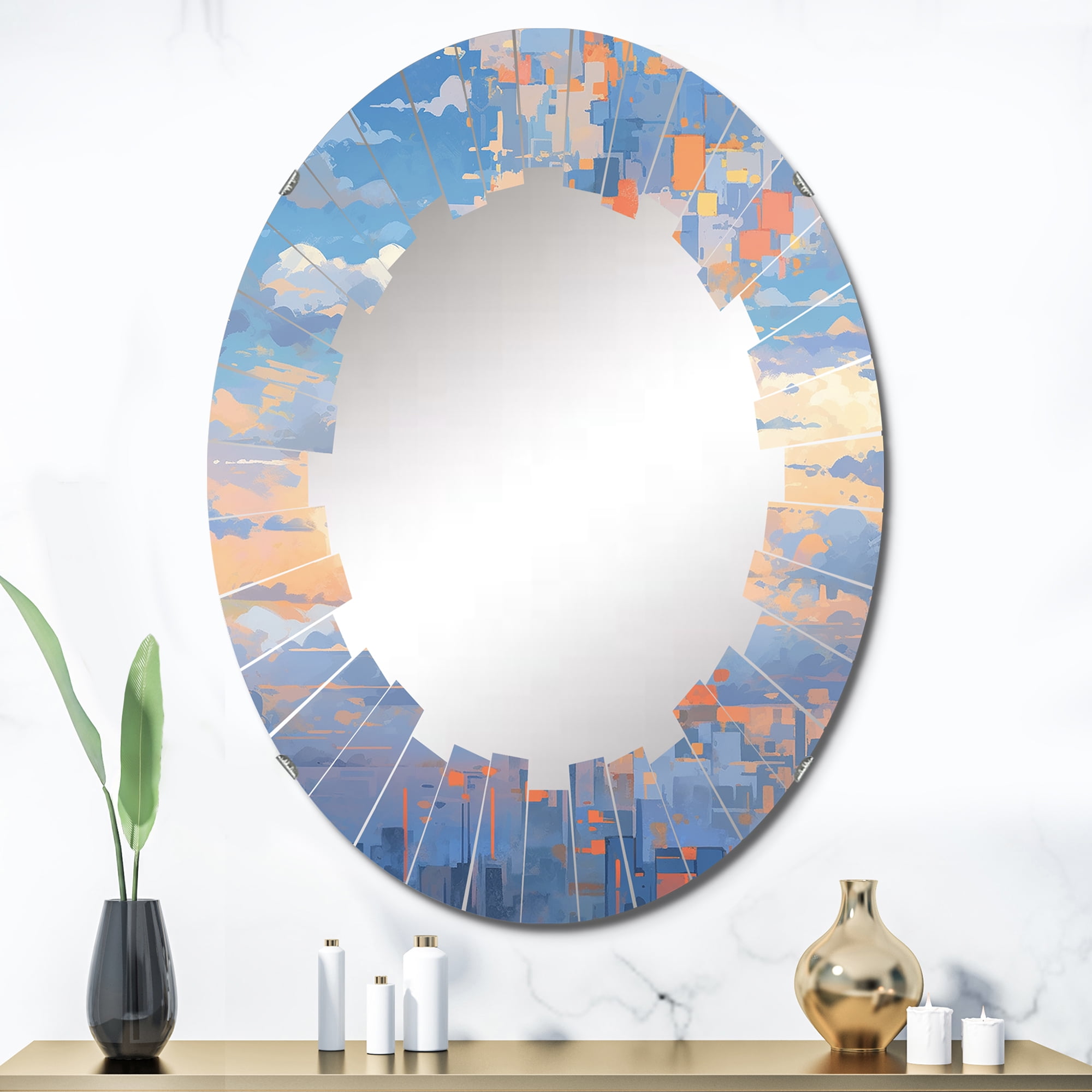 DESIGN ART Designart "Grey Orange Interlocking Perspectives II" Cubism ...