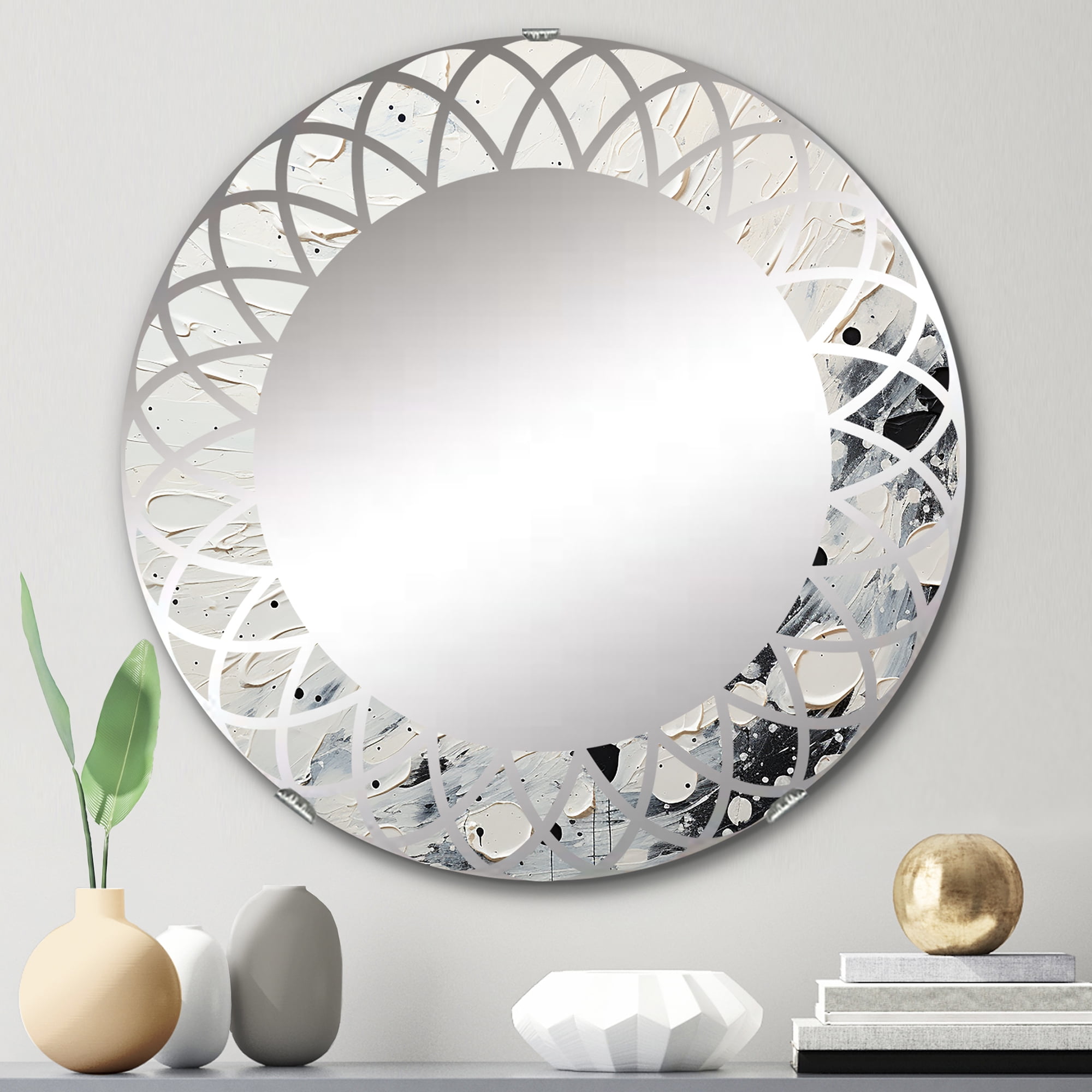 DESIGN ART Designart "Grey White Mid Century Minimalist Wave" Abstract ...