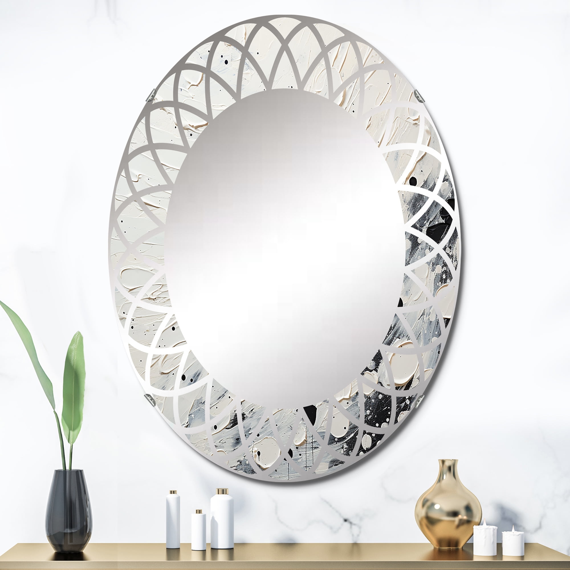 DESIGN ART Designart "Grey White Mid Century Minimalist Wave" Abstract ...