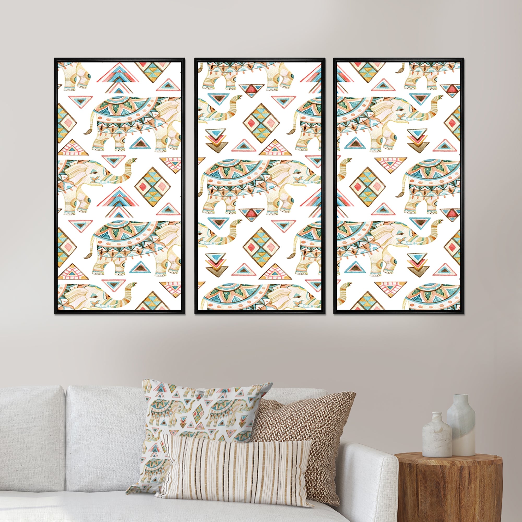 DESIGN ART Designart 'Indian Elephants With Tribal Geometrics II ...