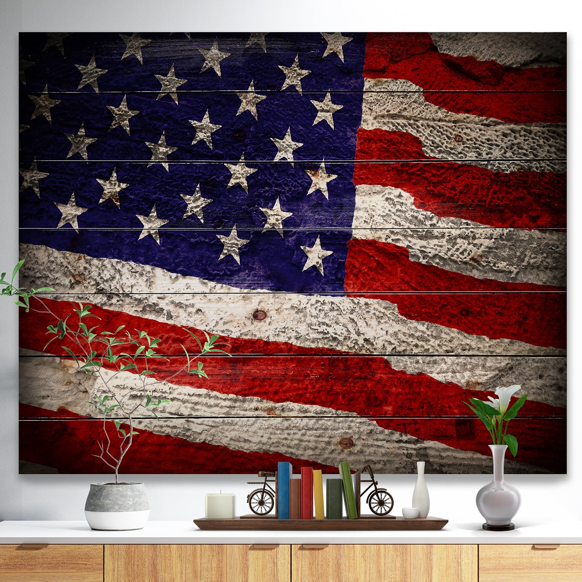 DESIGN ART Designart 'Large American Flag Watercolor' Patriot Print on ...