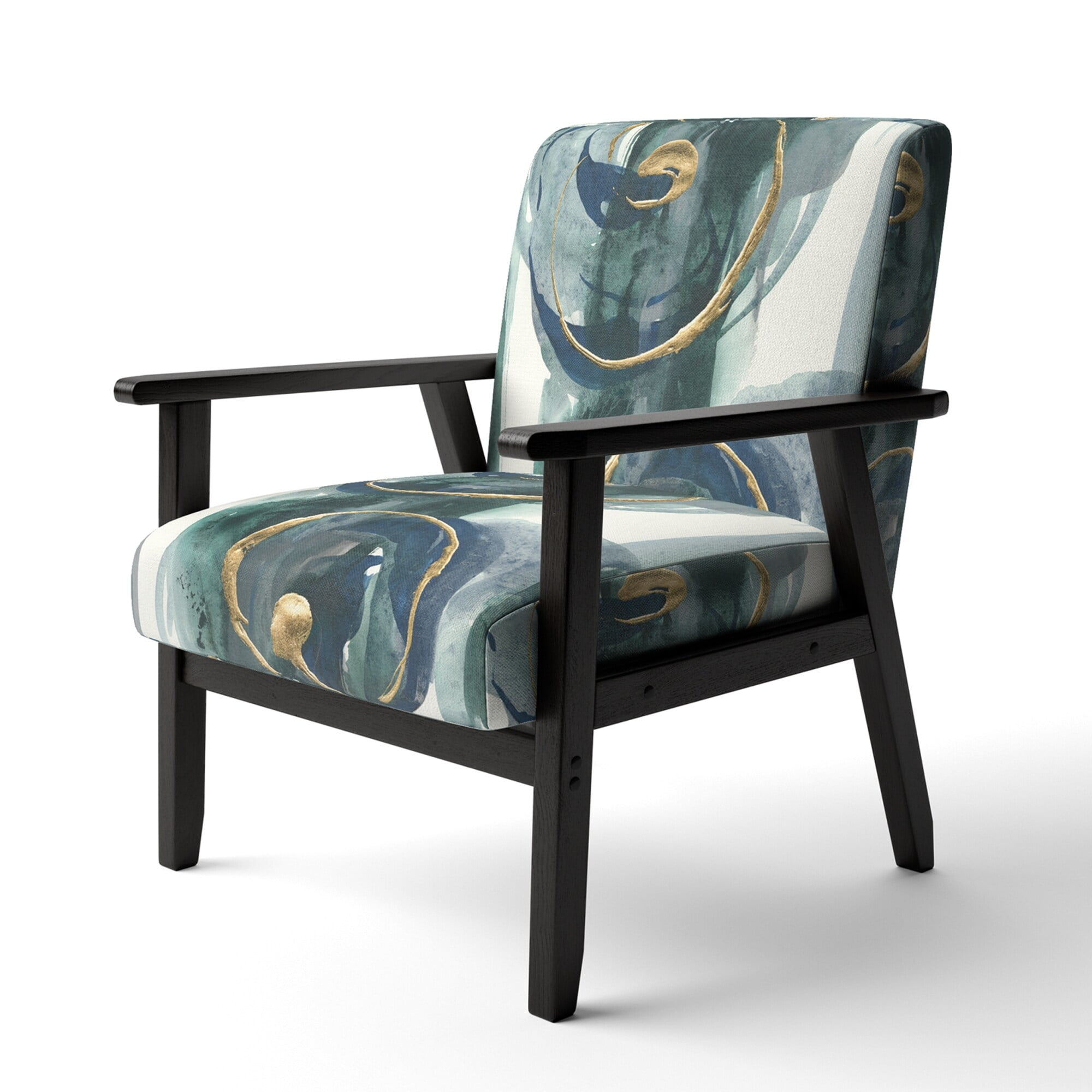 Designart "Mettalic Indigo And Gold II" Upholstered Glam Accent Chair ...
