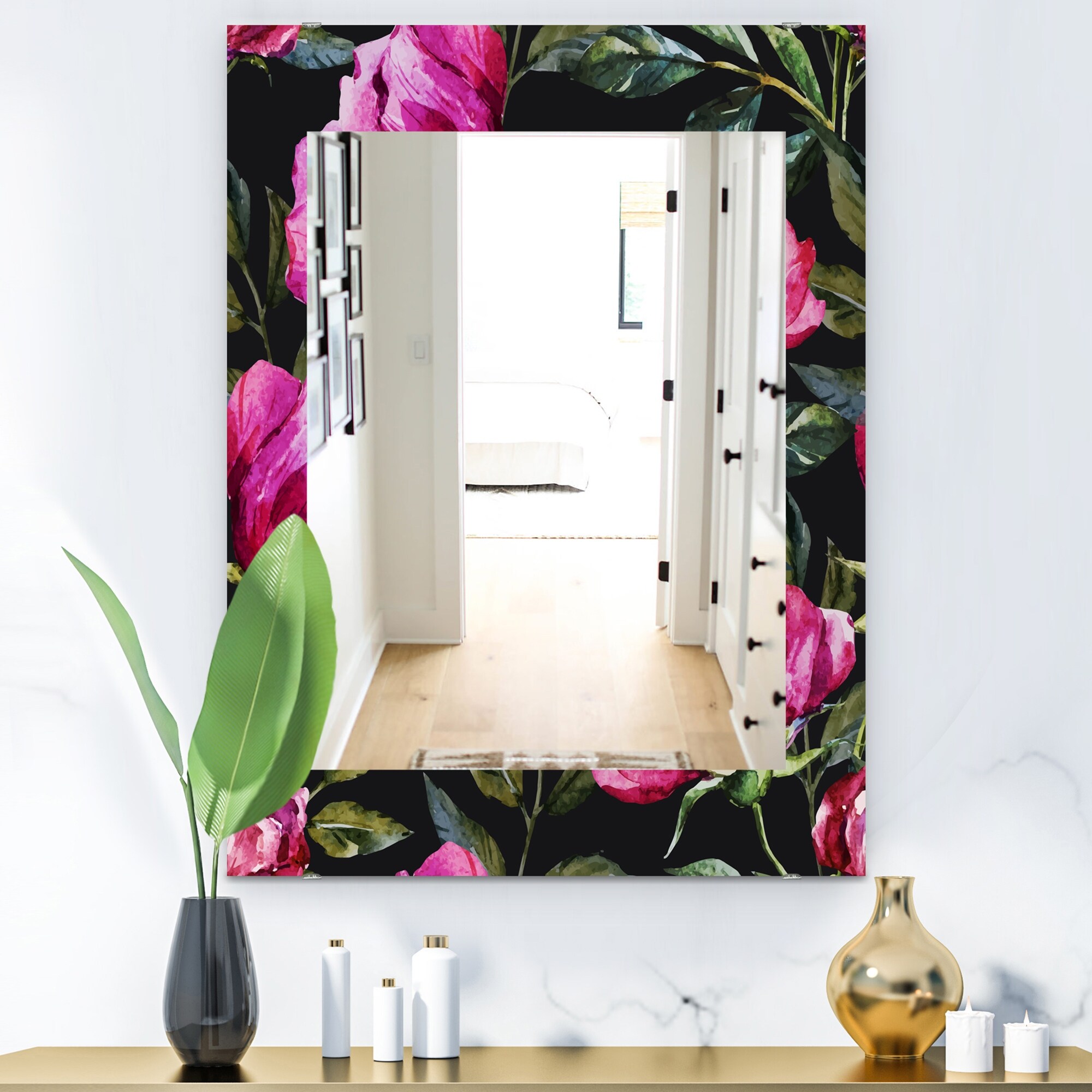 DESIGN ART Designart 'Obsidian Bloom 25' Traditional Mirror - Printed ...