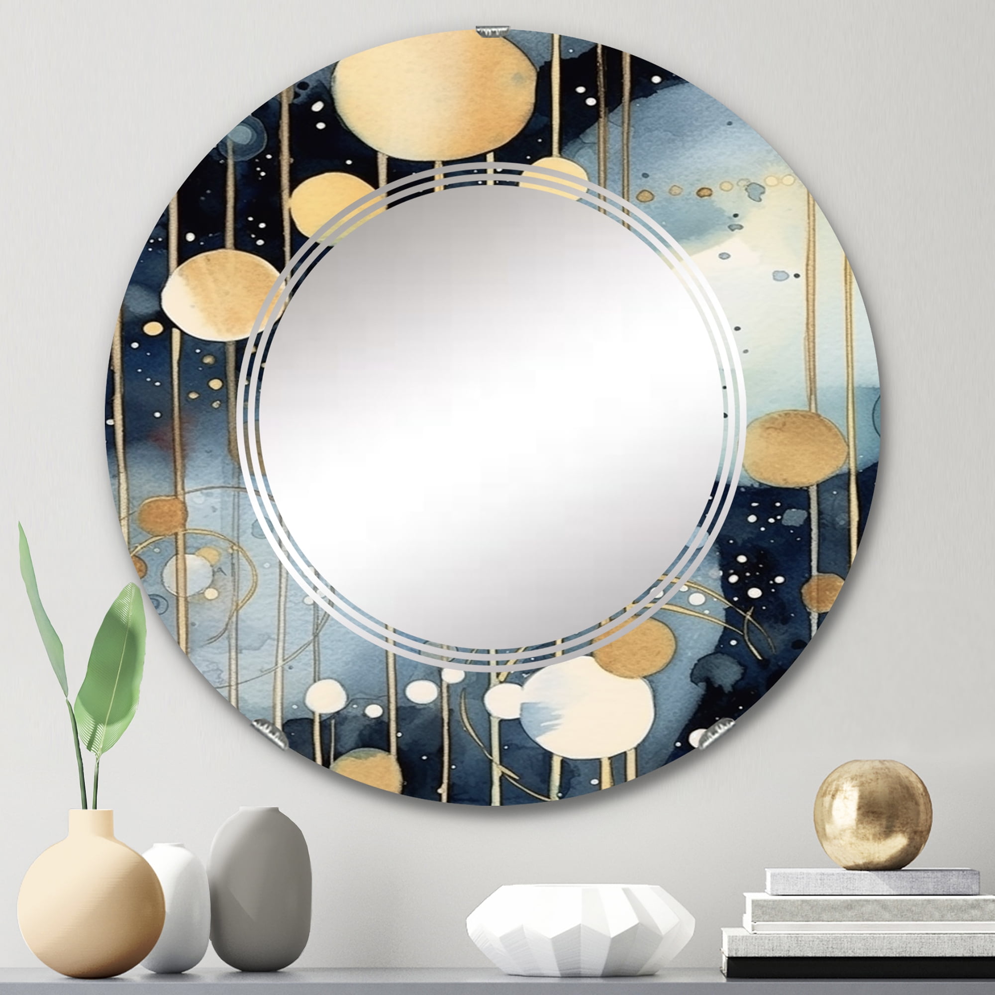 DESIGN ART Designart "Pastel Abstract With Blue Black & Gold Spots XIV ...