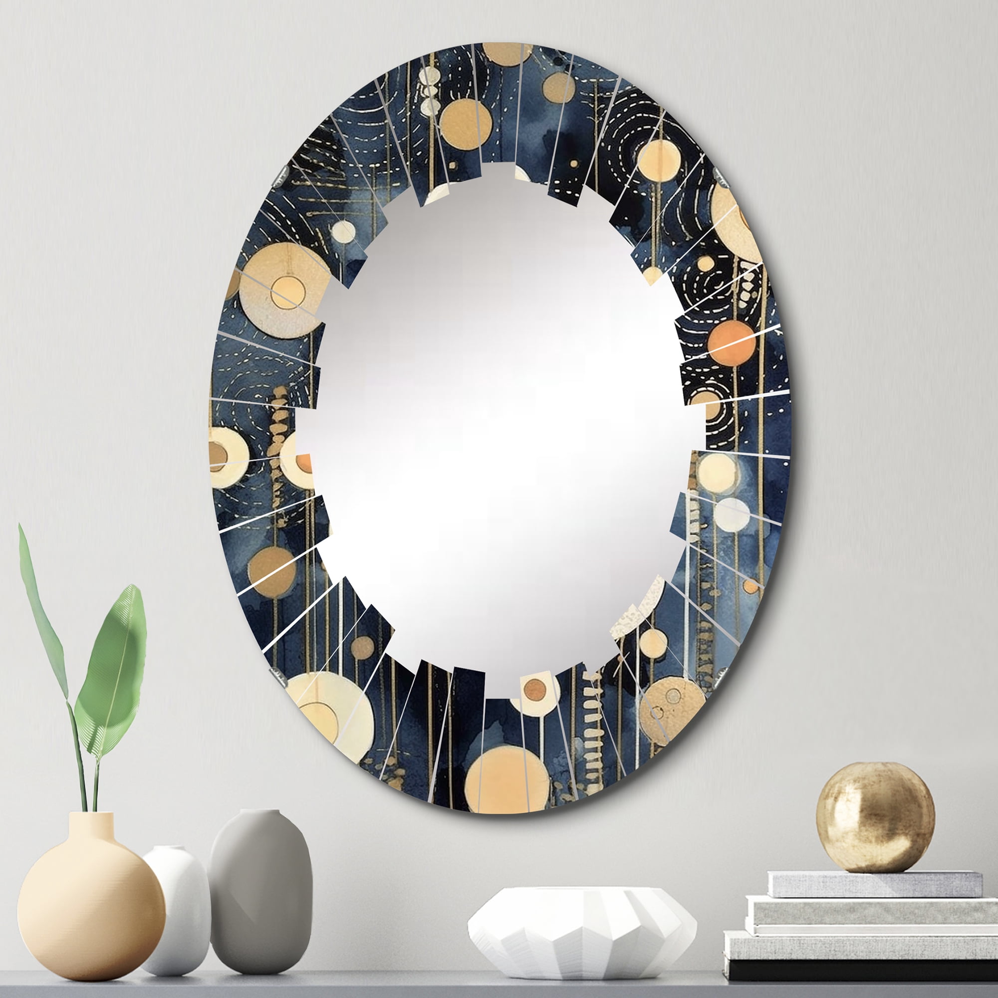 DESIGN ART Designart "Pastel Abstract With Blue Black & Gold Spots XV ...