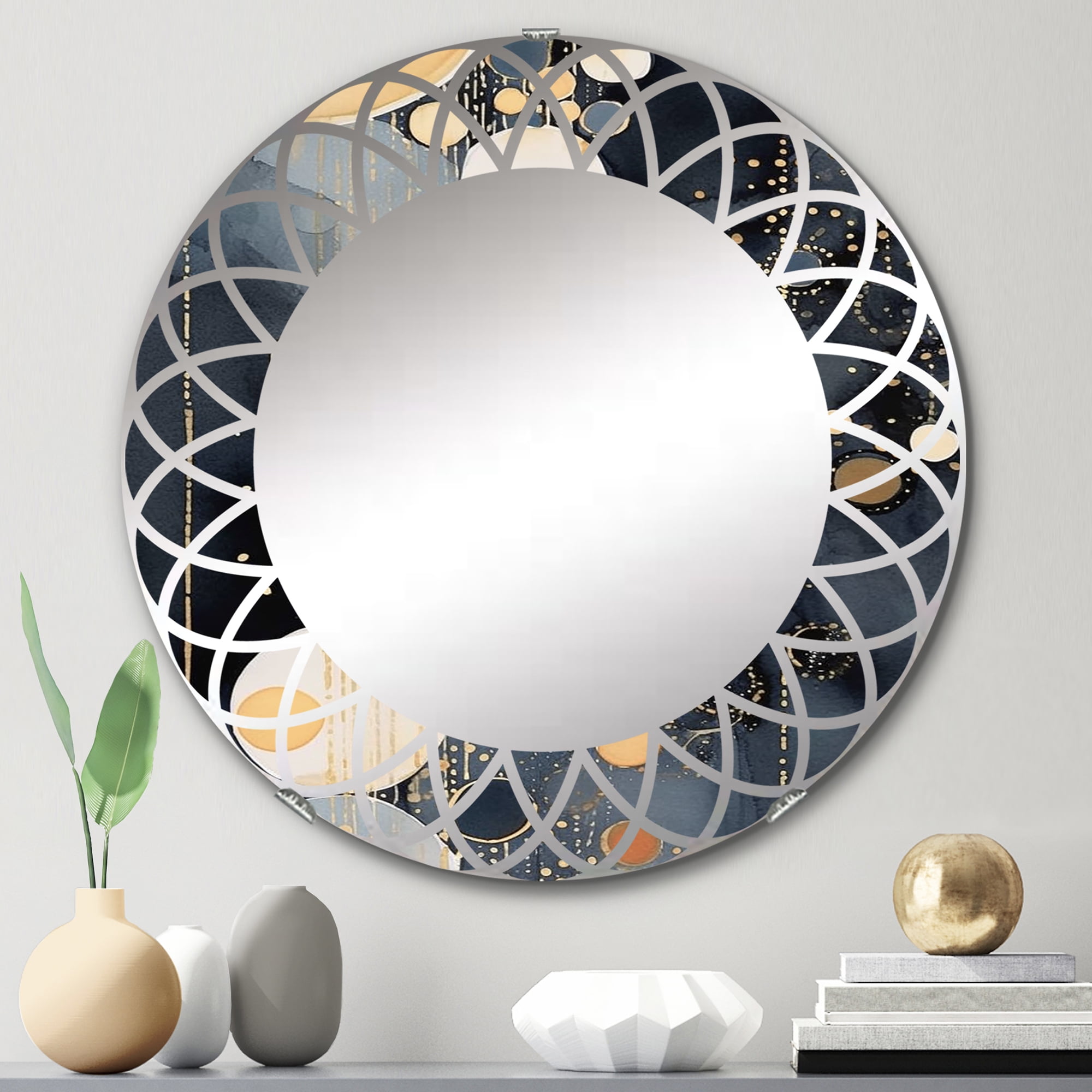 DESIGN ART Designart "Pastel Abstract With Blue Black & Gold Spots XVII ...