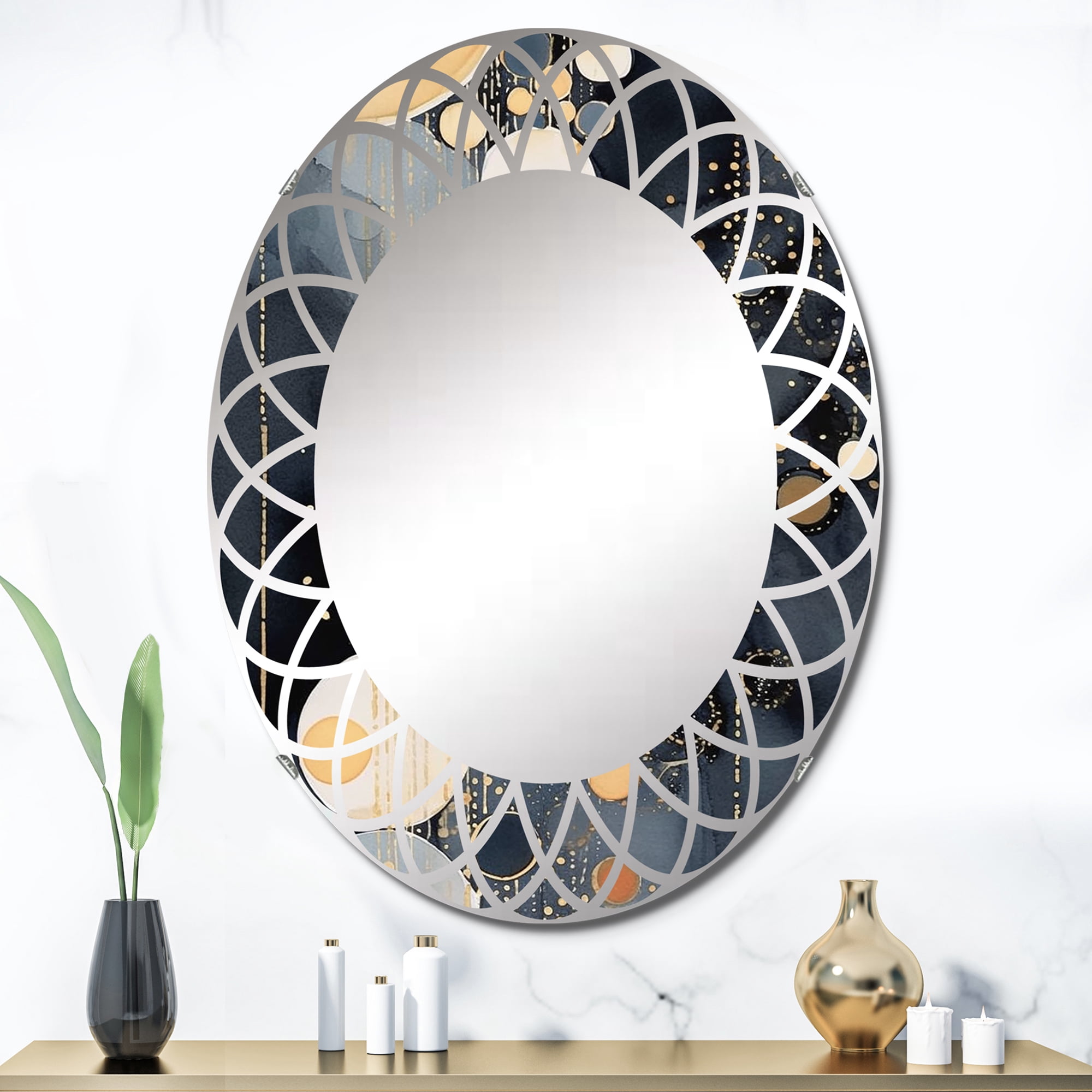 DESIGN ART Designart "Pastel Abstract With Blue Black & Gold Spots XVII ...