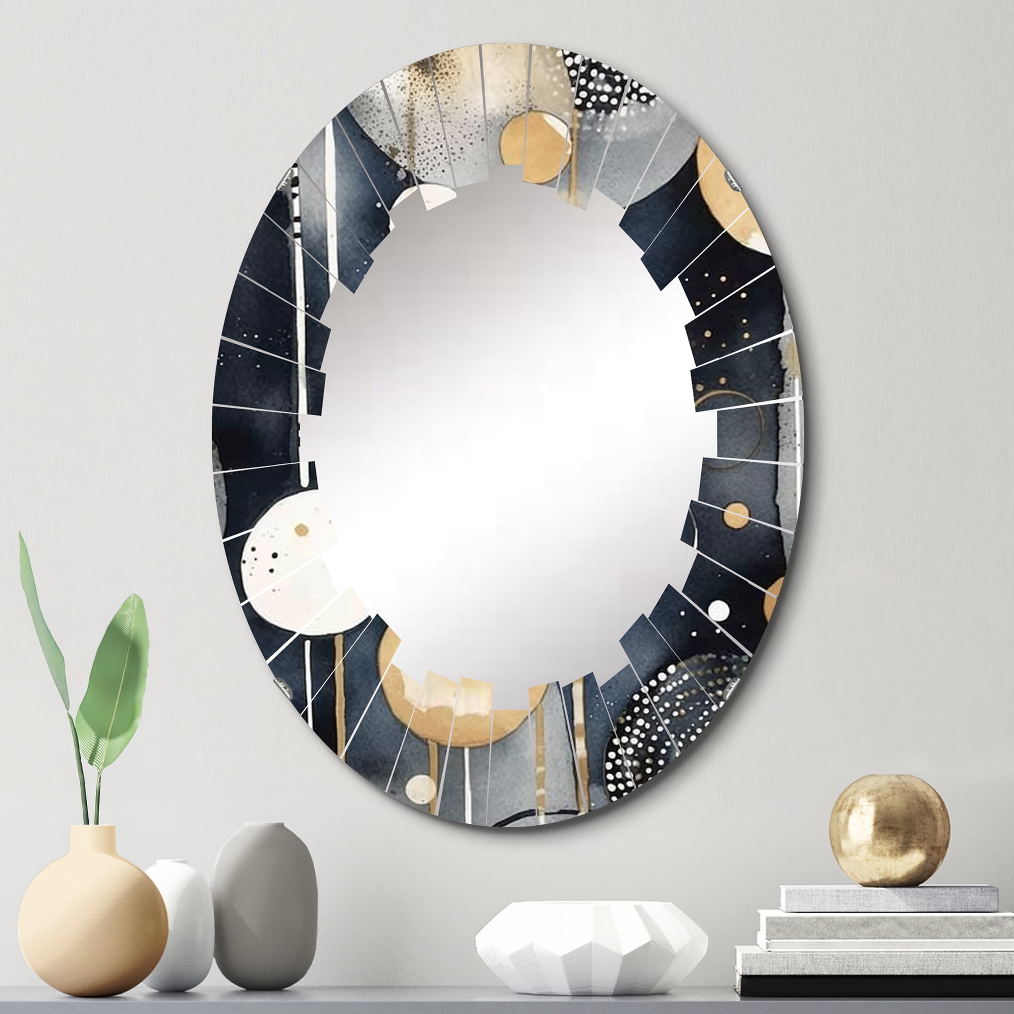 DESIGN ART Designart "Pastel Abstract With Blue Black & Gold Spots XX ...