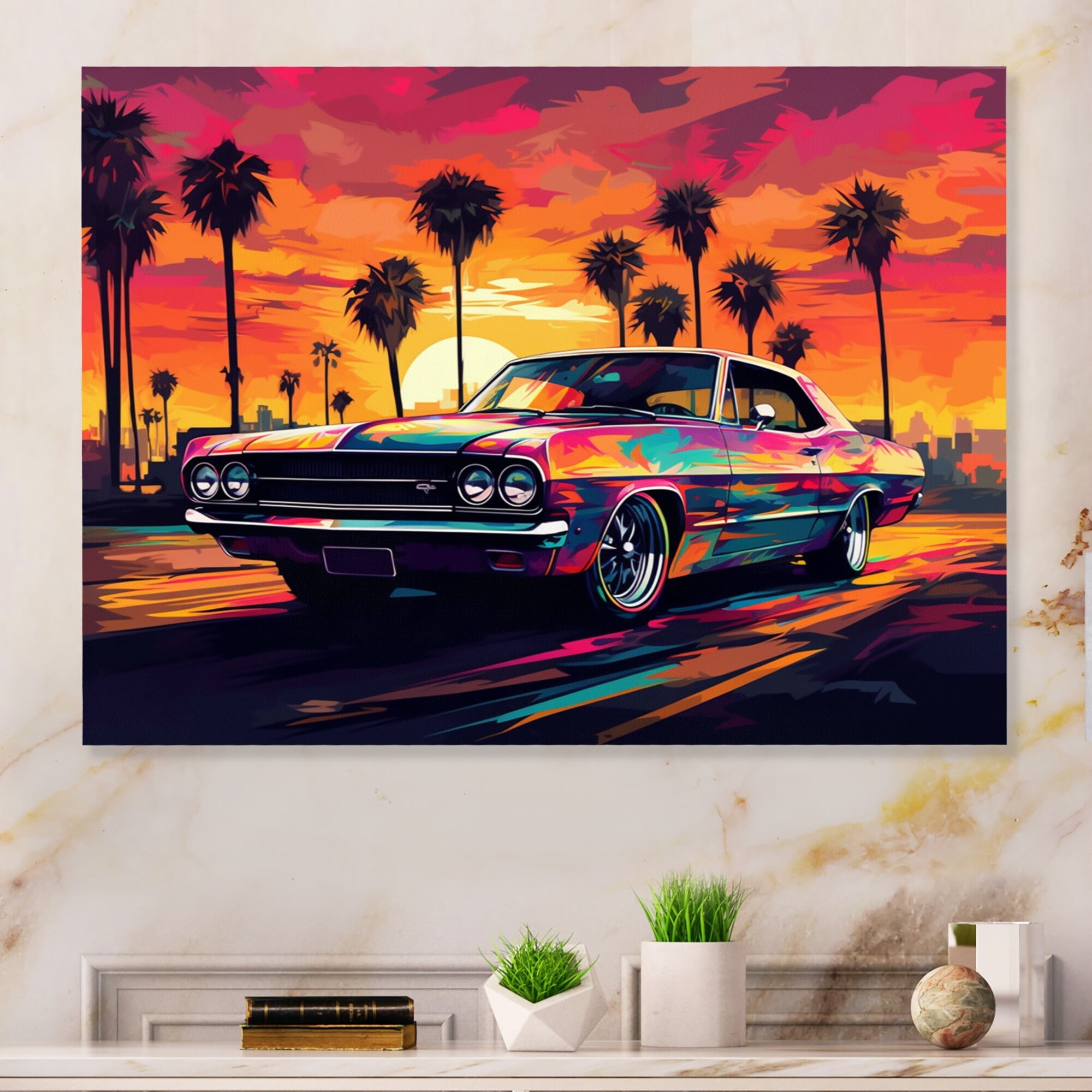 Designart "Muscle Car Melodies in Pink and Black" Cars Off-Road Metal ...